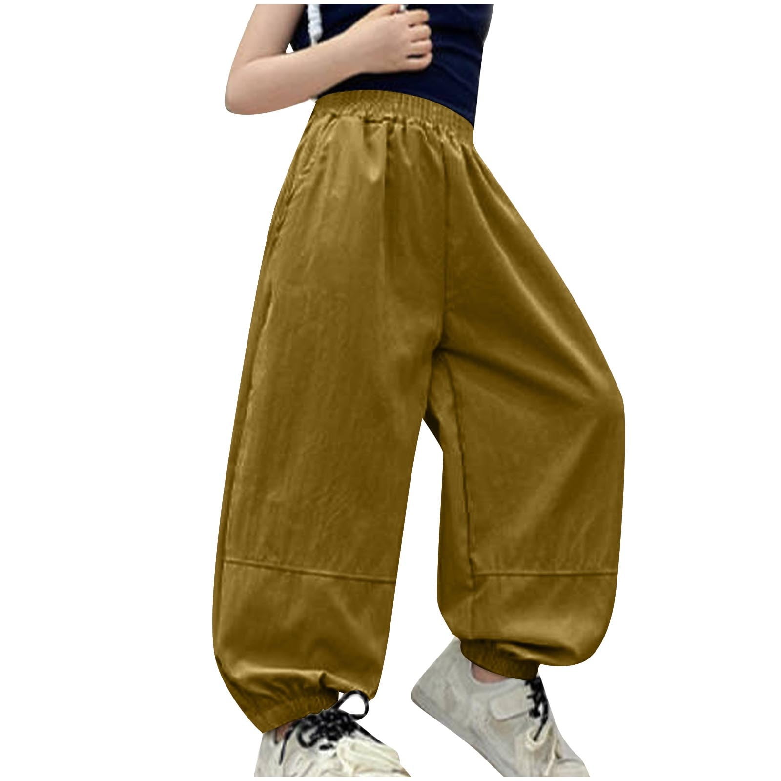 Khaki Boy Girl Kids Girl Boy Straight Leg Elastic Waist Long Cuff Leg ...