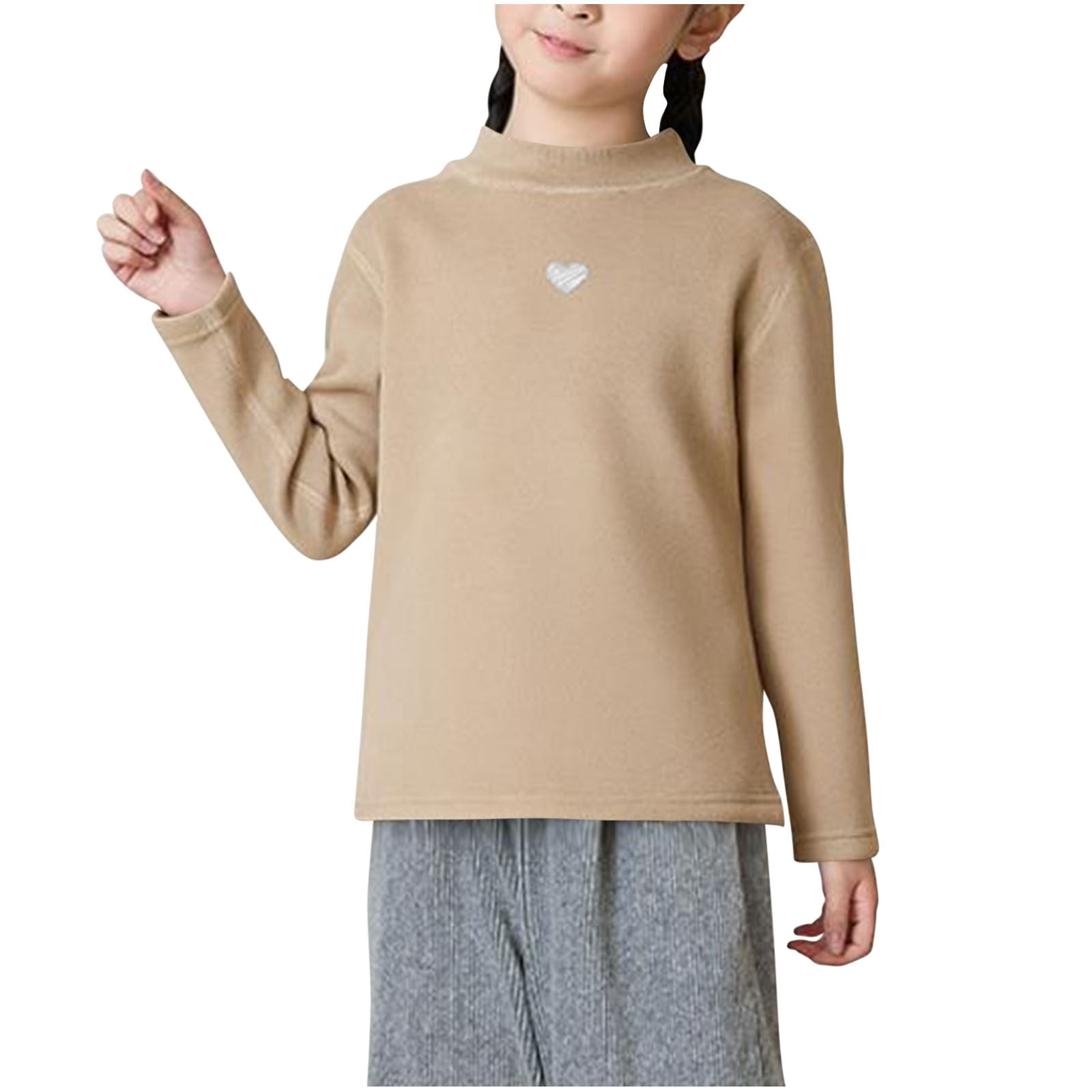 Khaki Boy Girl Kids Girl Boy Thermal Thick Fuzzy Plain Tops Heart Lover ...