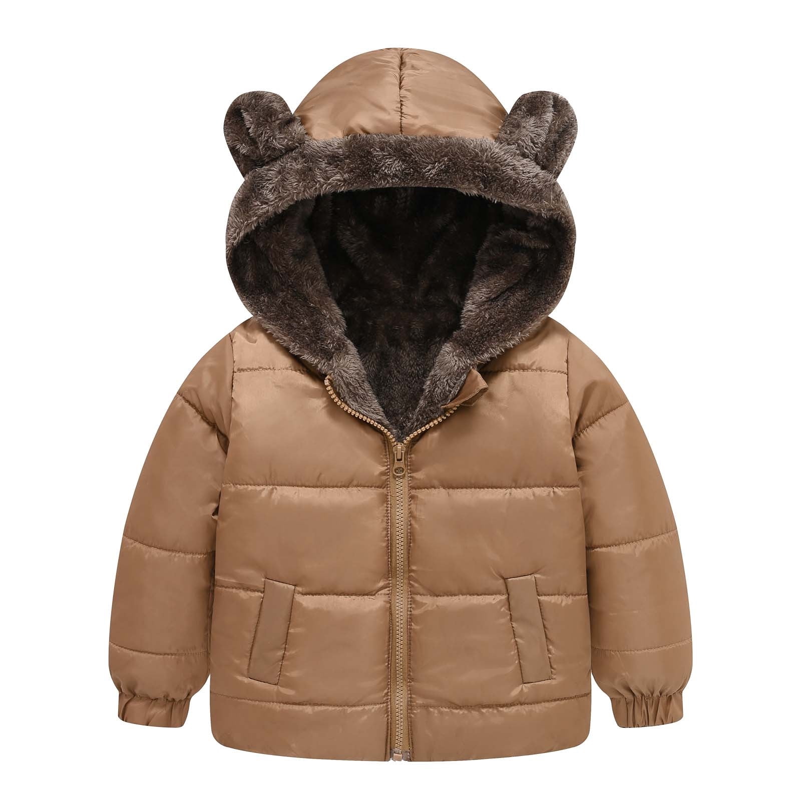 Khaki Boy Girl Thermal Puffer Fuzzy Hooded Basic Padded for Children ...
