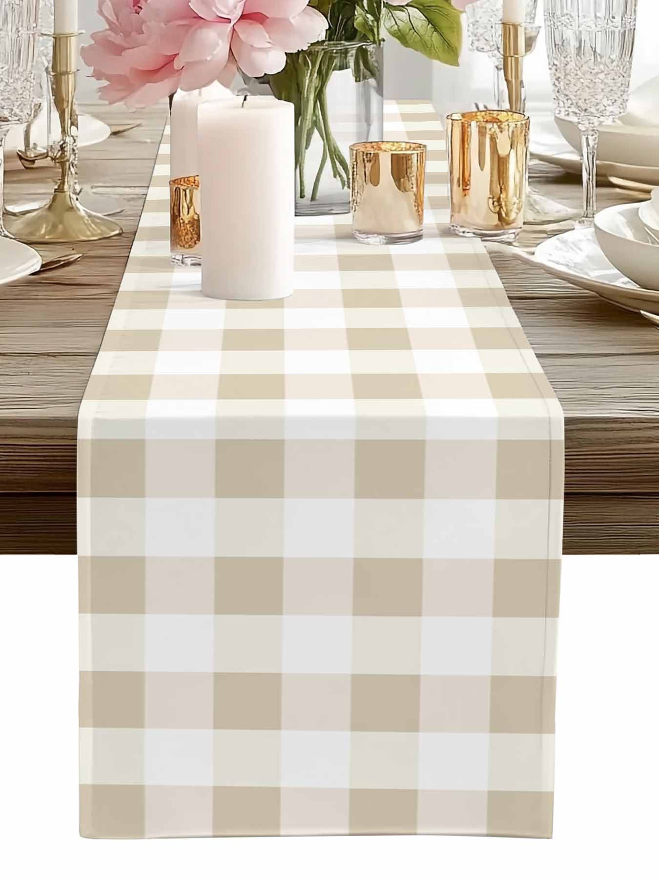 Khaki Buffalo Plaid Table Runner-60 Inch Long Light Brown White ...