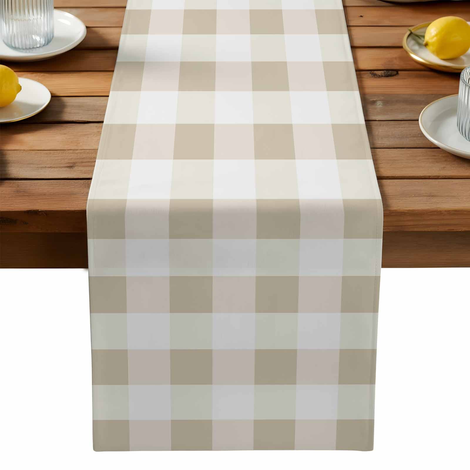 Khaki Buffalo Plaid Table Runner-72 Inch Long Light Brown White ...
