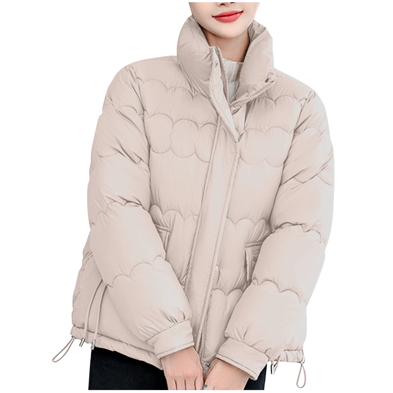 Khaki Casual Button Zip Up Down Jackets for Women Fall Winter Long ...