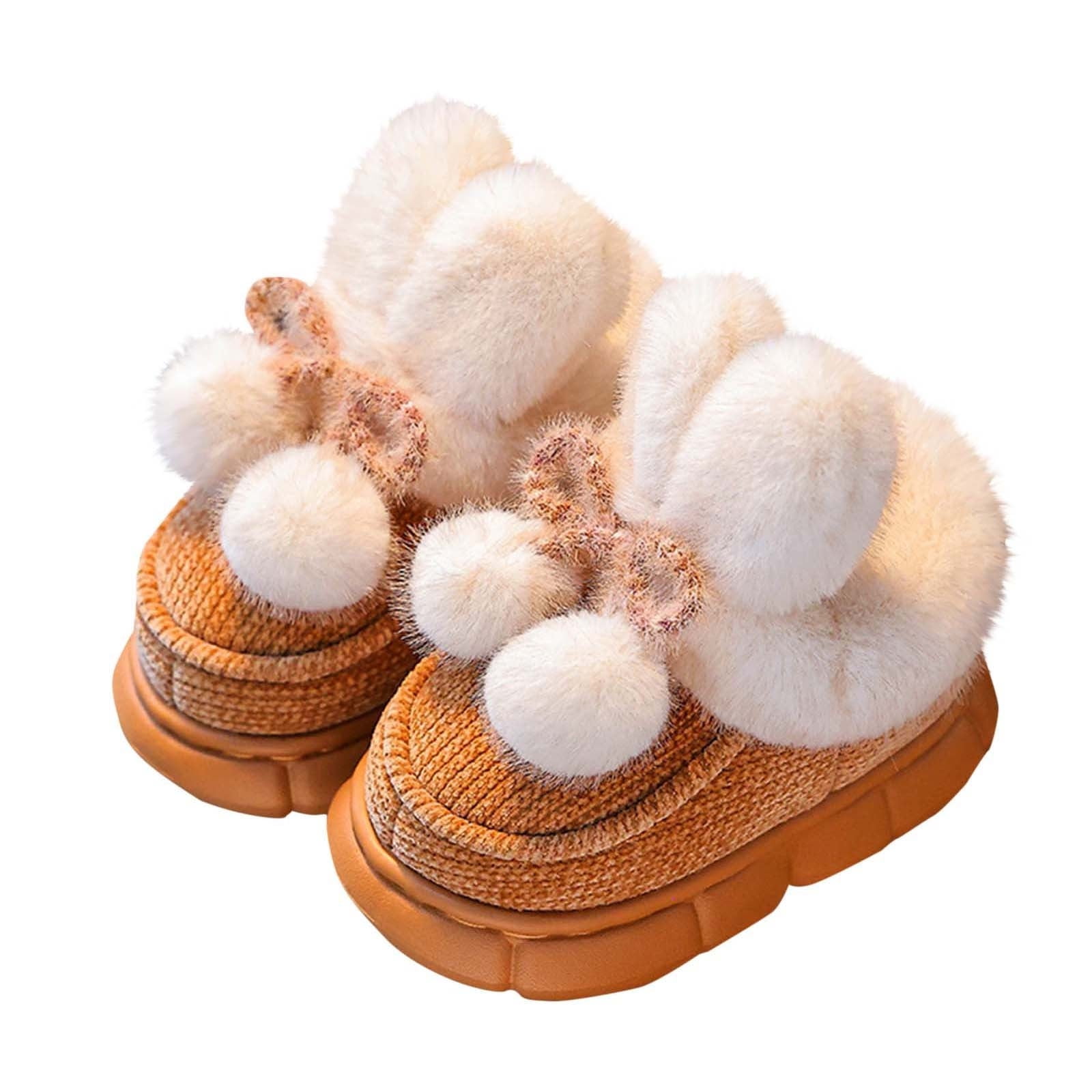 Khaki Children Warm Slippers With Bunny Ear Accents For Cozy And Fun ...