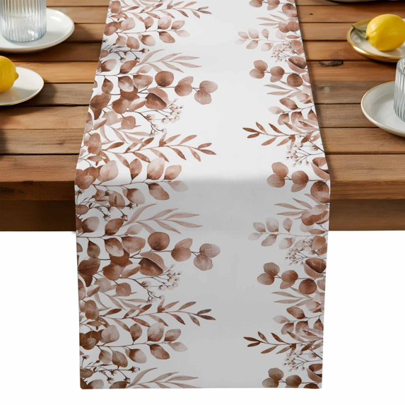 Khaki Eucalyptus Leaves Table Runner, Summer Plants Leaf Floral ...