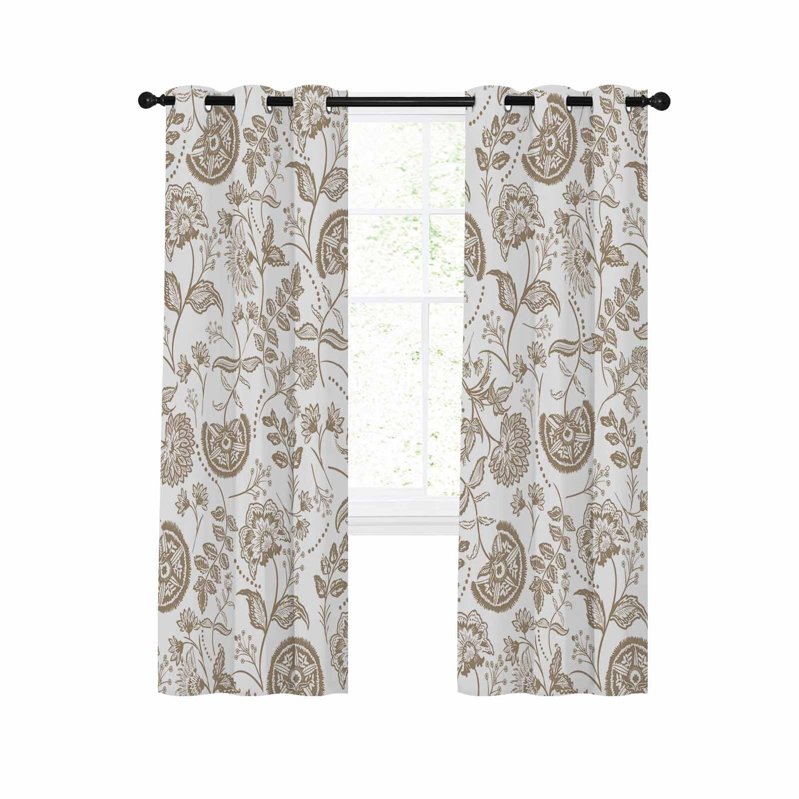 Khaki Farmhouse Blackout Curtains 84 Inches Long for Bedroom, Floral ...