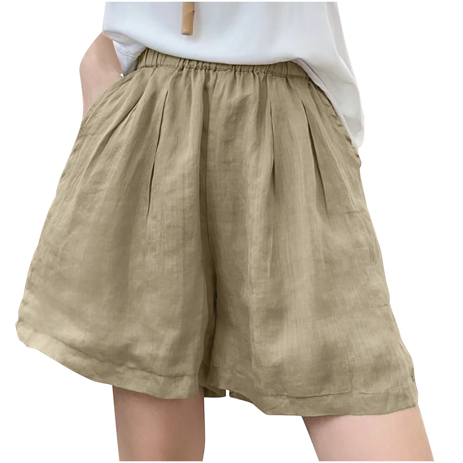 Khaki Faux Linen for Ladies Fall Summer Loose Fit Lounge Straight Leg ...