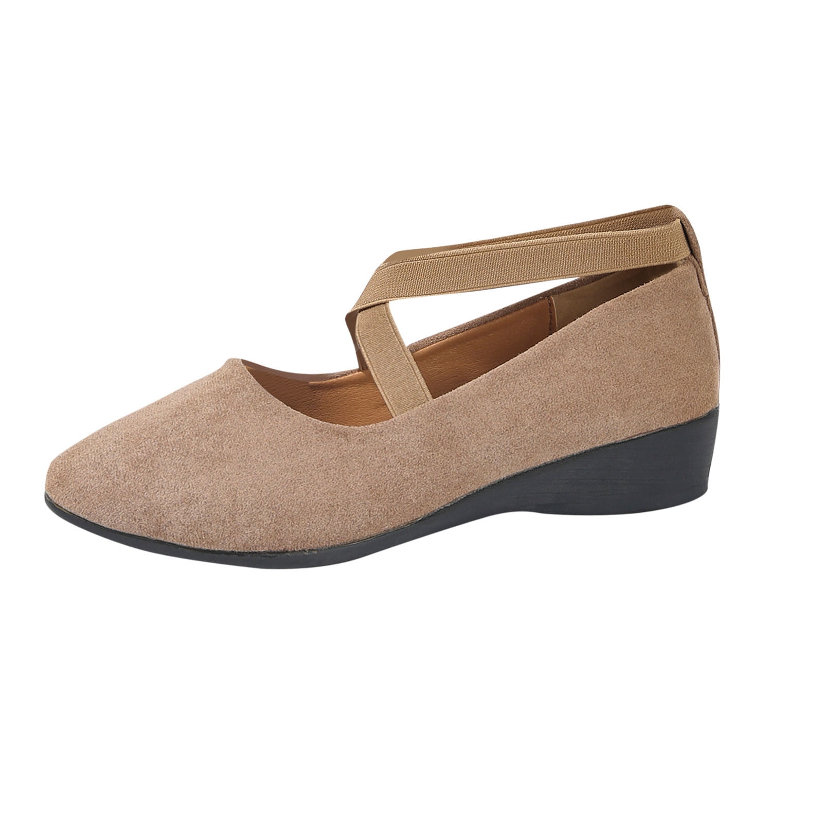 Khaki Female Everyday Round Toe Wedges With 1.2 Inch Heel Height Flock ...