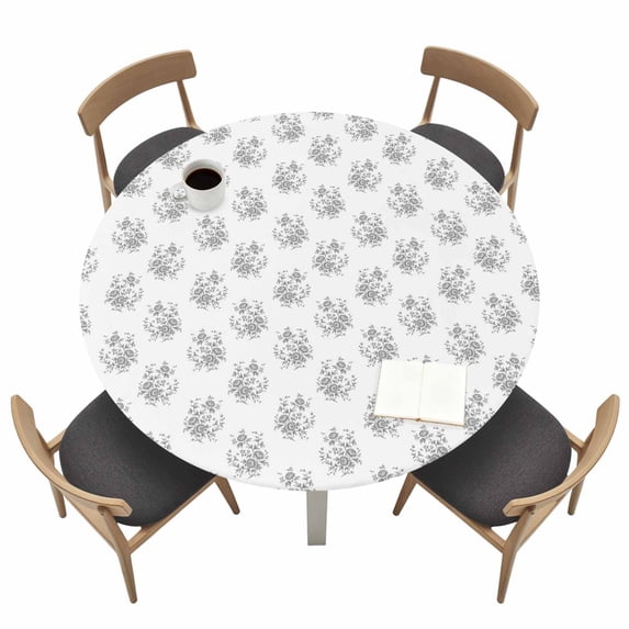 Khaki Floral Round Fitted Table Cover Country Light Kaki Wildflowers ...