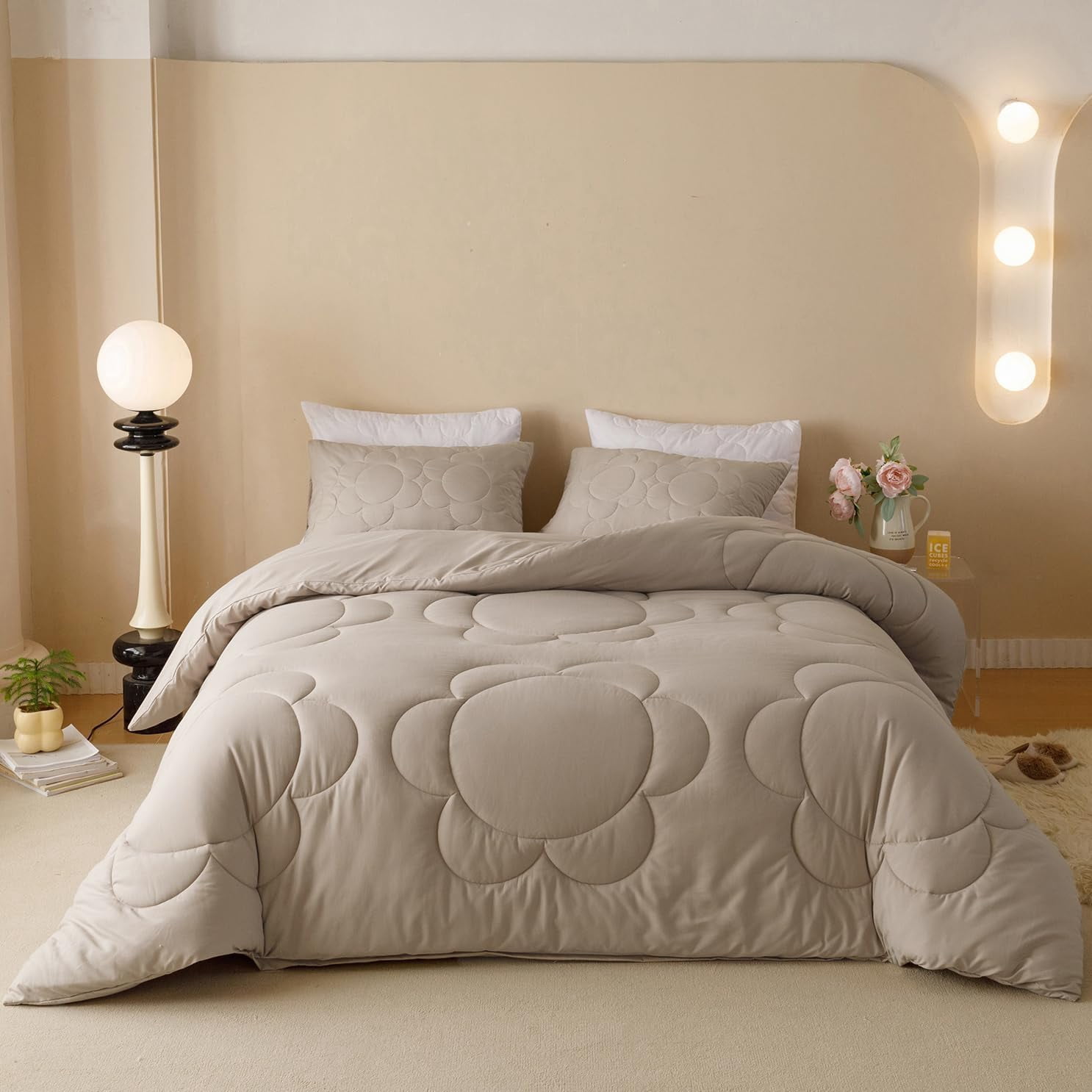Khaki Flower Comforter Twin Light Champagne Sunflower Print Bed Twin ...