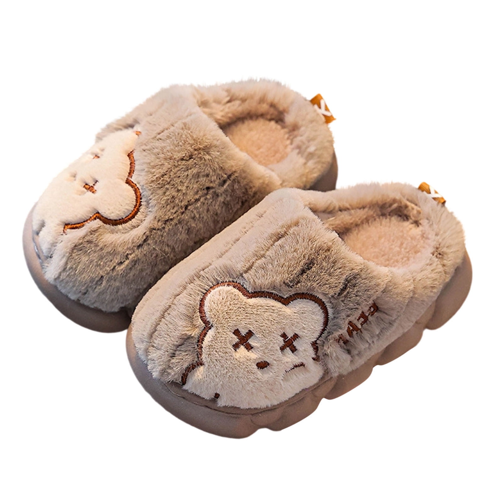 Khaki Girls Cozy Slippers With Bear Pattern In Cream Hue For House Use ...
