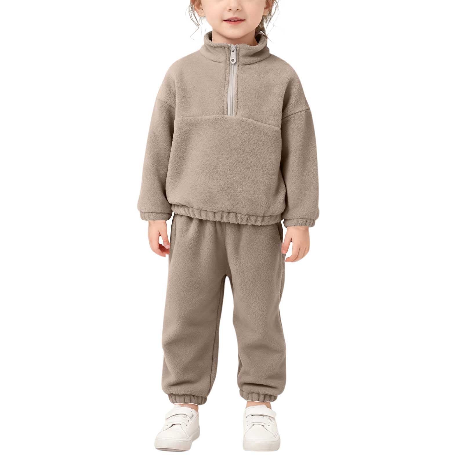 Khaki Girls Fleece 2-Piece Set, Quarter Zip Top & Pants, Soft Warm ...