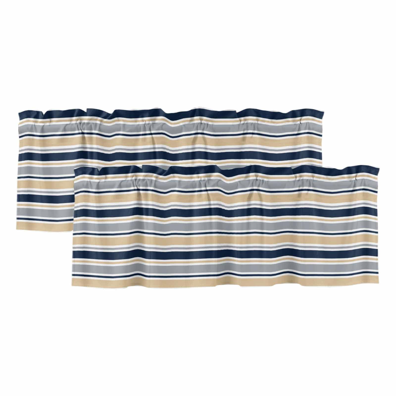 Khaki Grey Striped Curtain Valances for Windows, Kitchen Valance Window ...