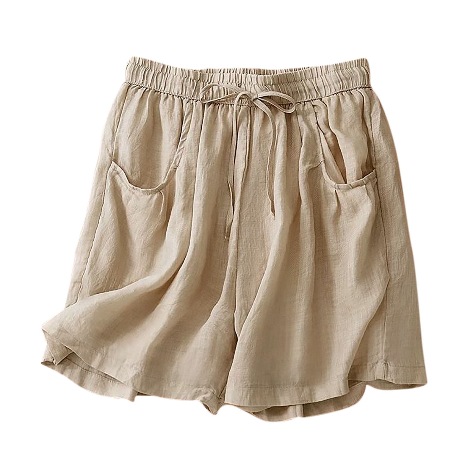 Khaki Ladies Trousers Pants Shorts for Women Lace Faux Gauze Linen ...