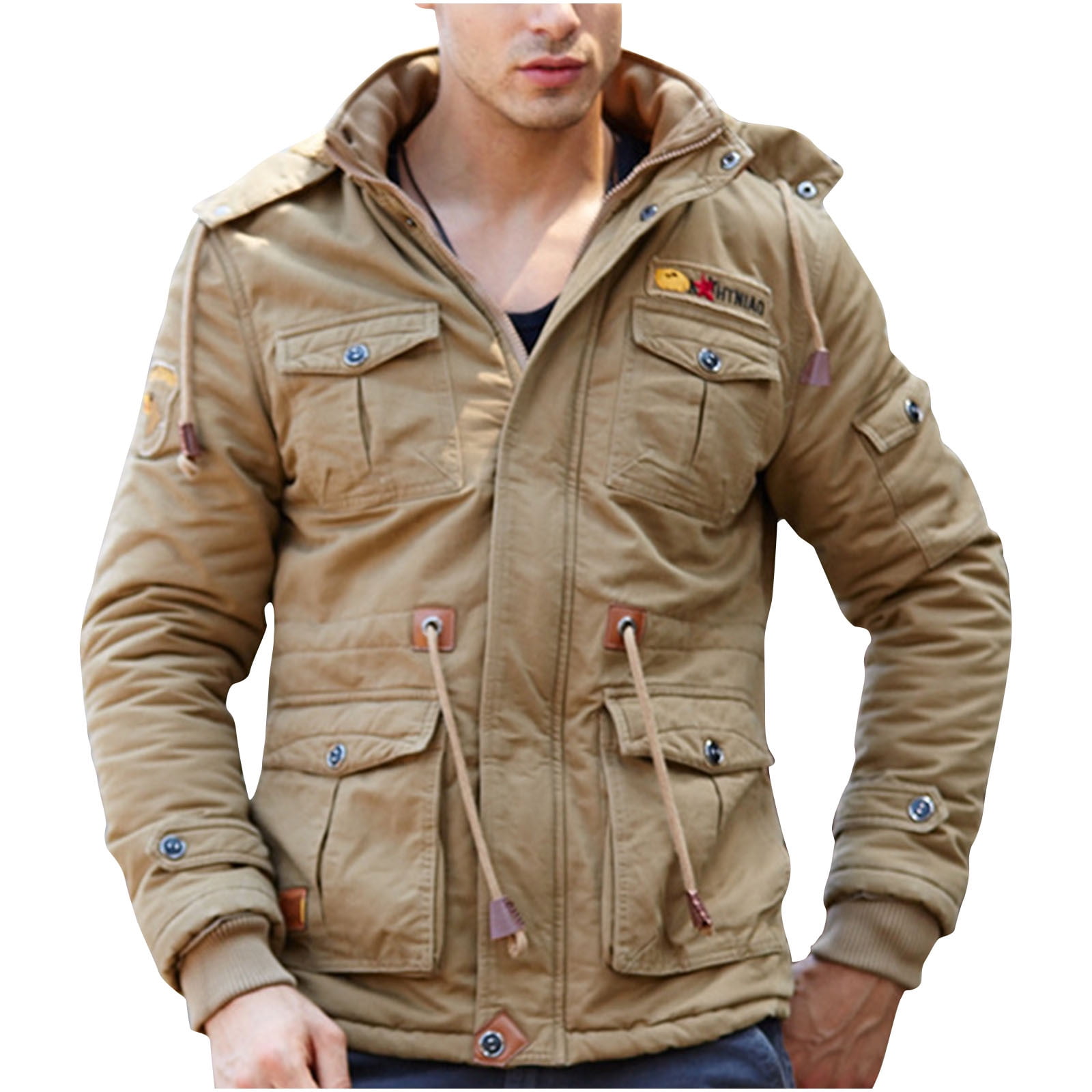 Khaki Man Casual Long Sleeve Hoods Coats for Mens Thick Medieval ...