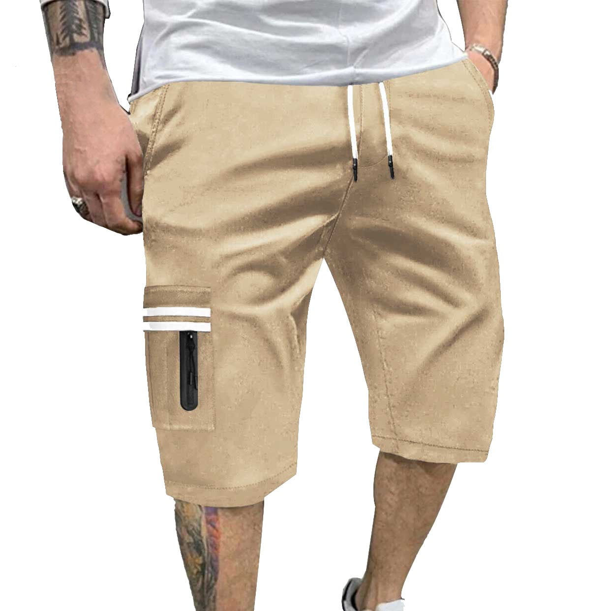 Khaki Man Thin Straight Leg Basic Loose Fit Pants Shorts for Man Wild ...