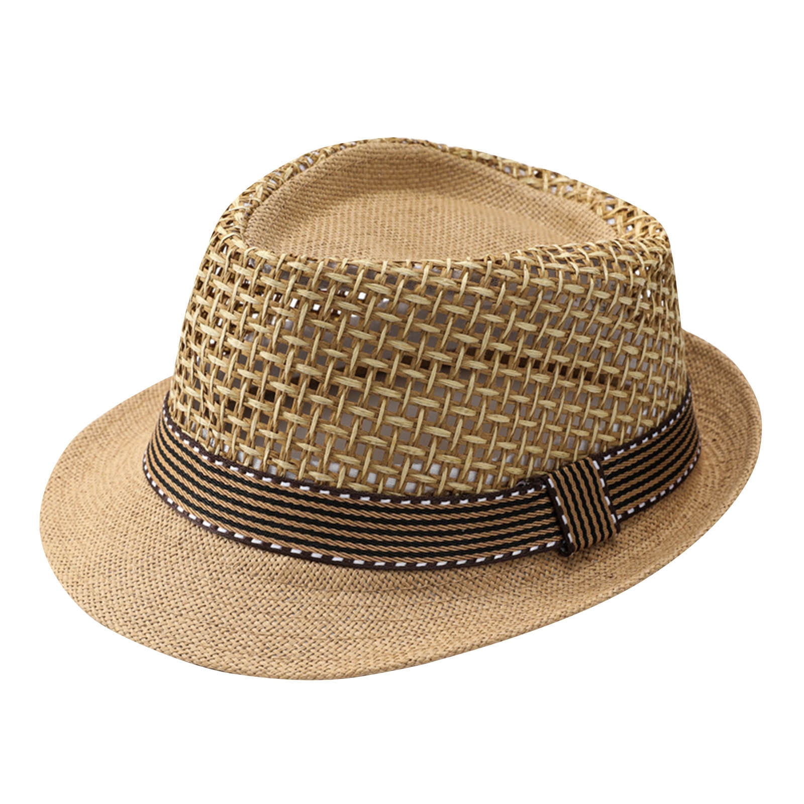 Khaki Men'S Color Block Stripe Mesh Breathable Formal Sun Hat Summer ...