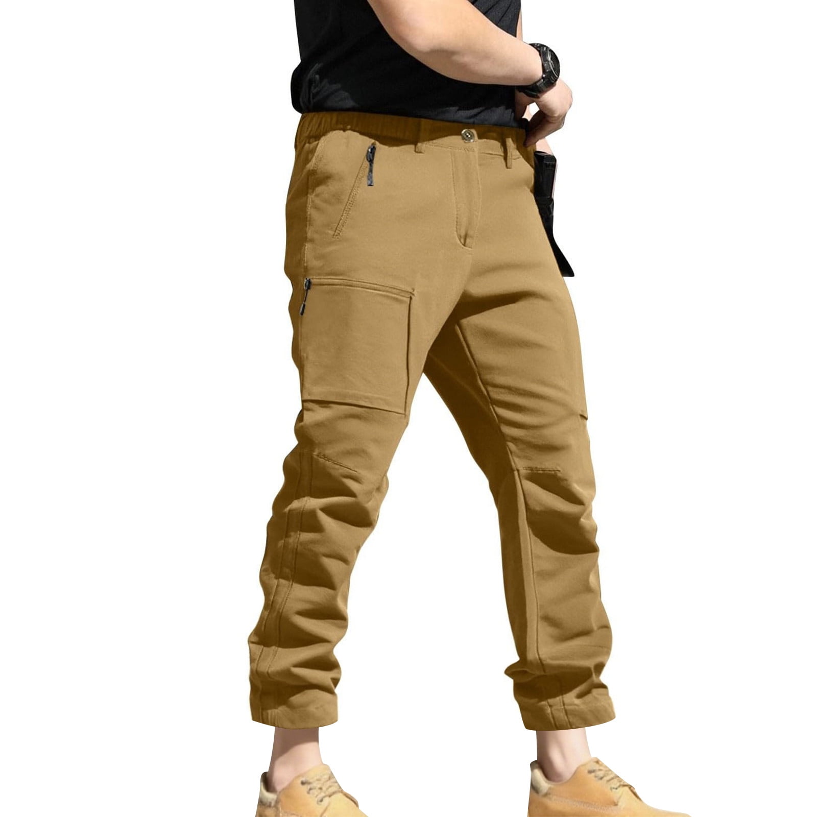 Khaki Mens Flare Wide Leg Straight Leg Plain Long Bootcut Leg Loose Fit ...
