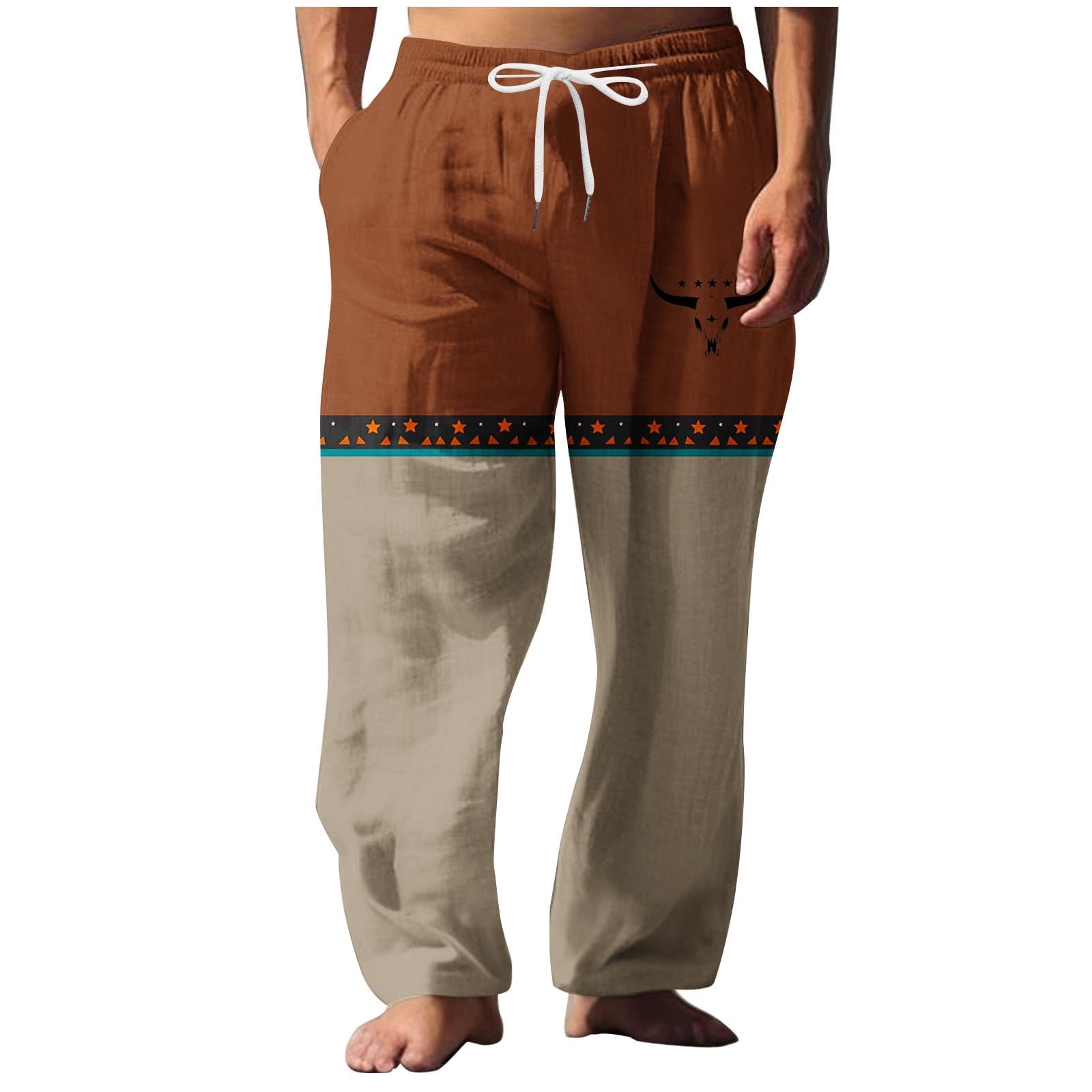 Khaki Mens Medieval Hawaiian Flare Bell Bottom Pajamas Color Block ...