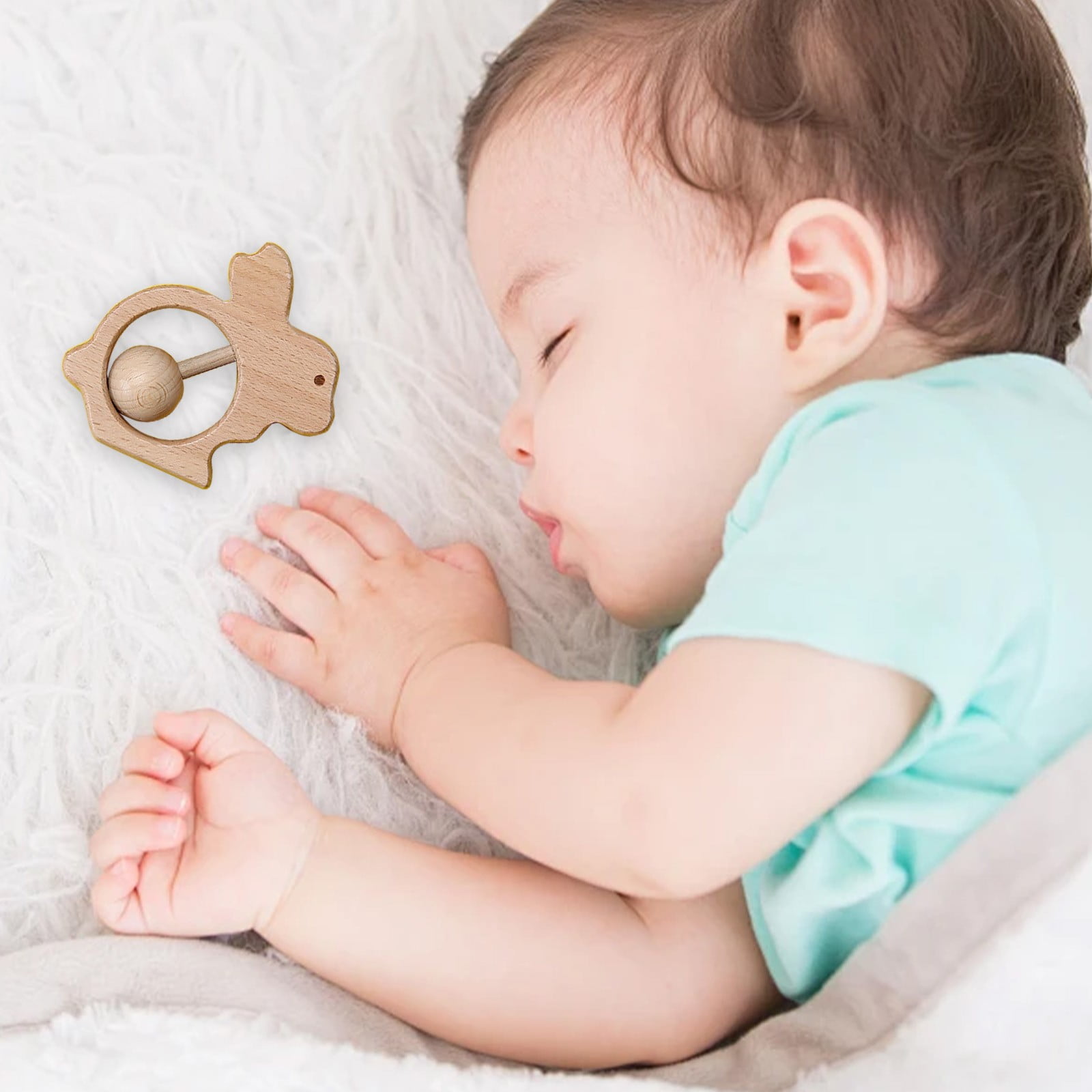 Khaki Natural Wooden Baby Rattle Toy Infants Handheld Sensory Toy ...