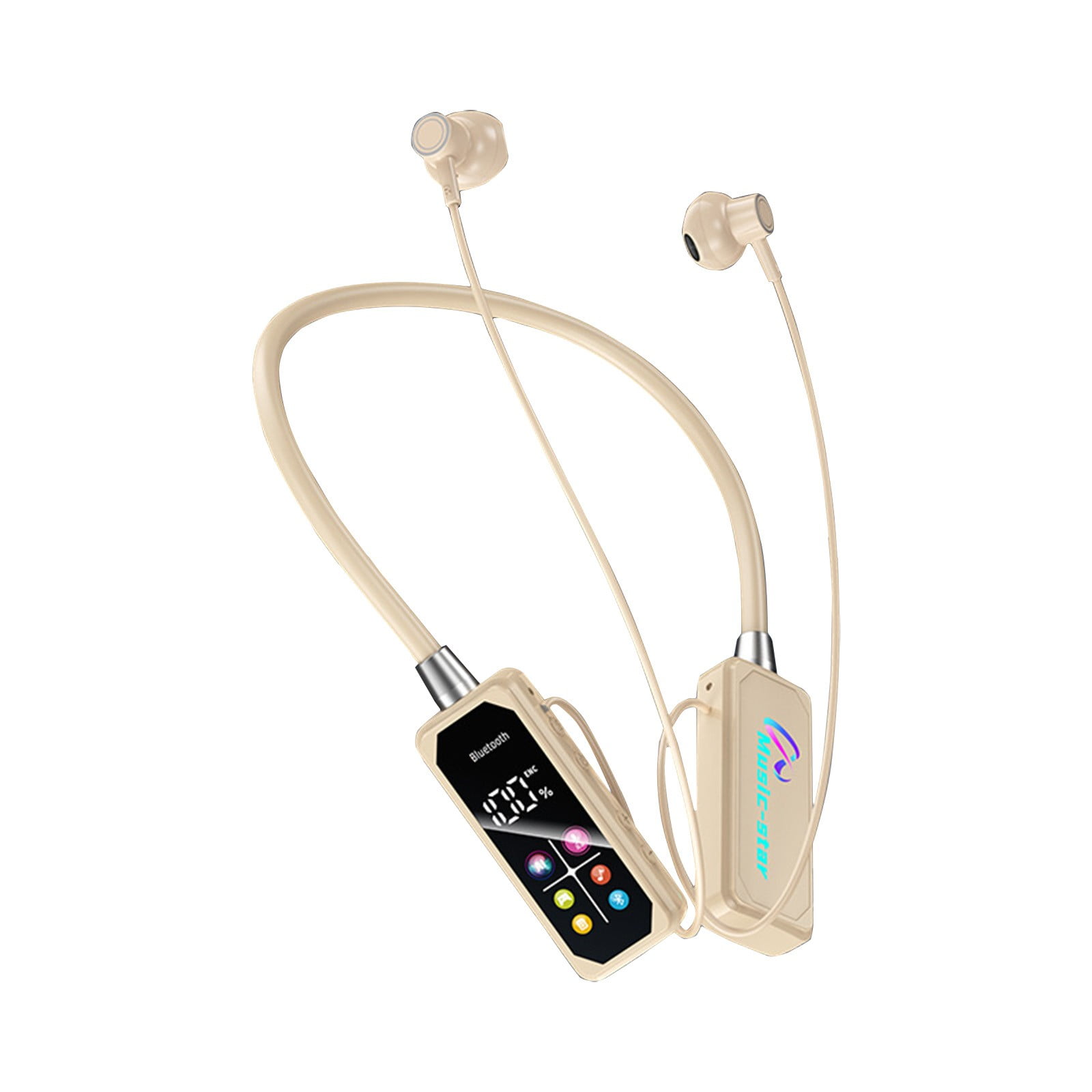 Khaki Neck Hanging Bluetooth Earphones With Led Color Screen Battery ...