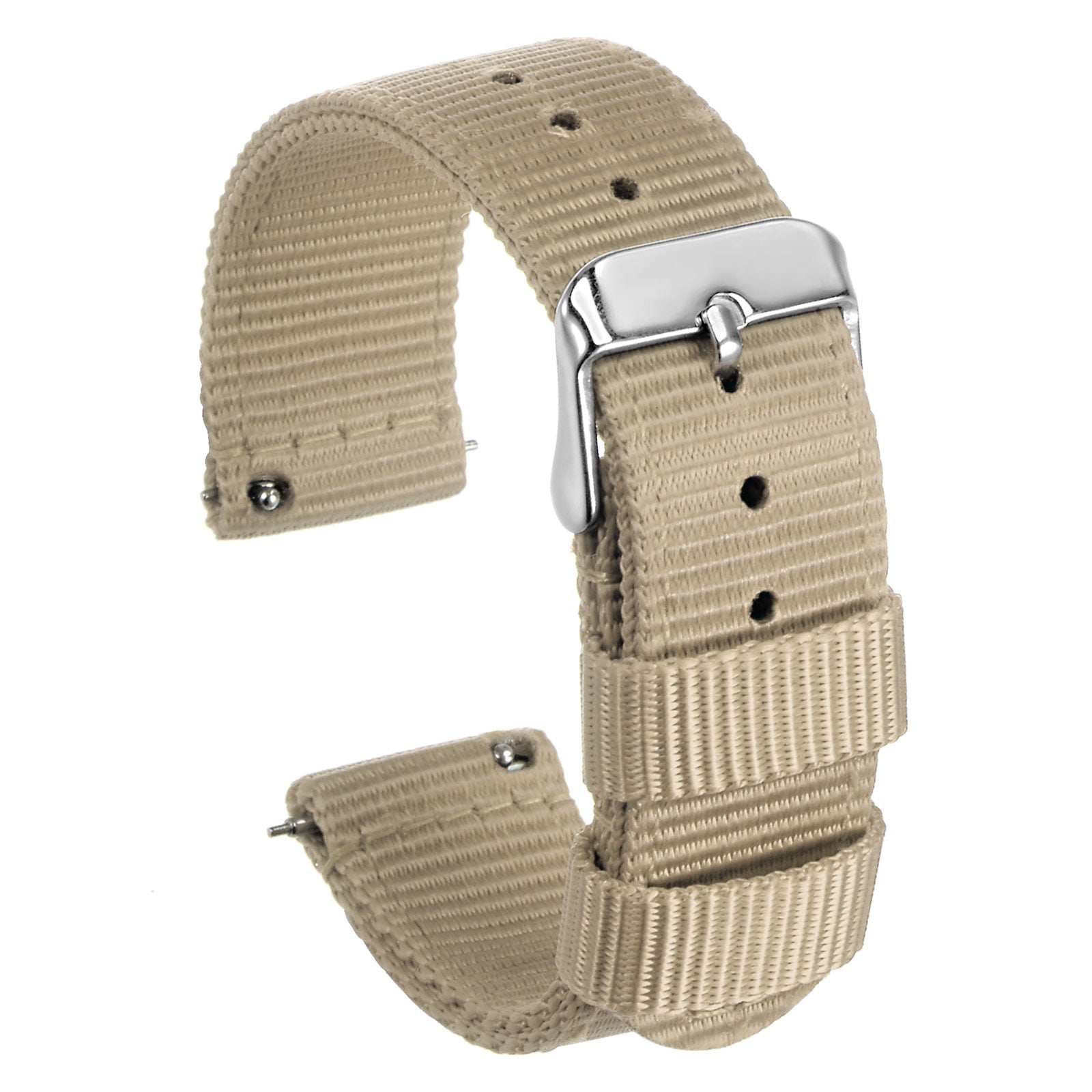 Khaki Nylon Watch Band 18mm Width Durable Nylon Strap with Silver ...