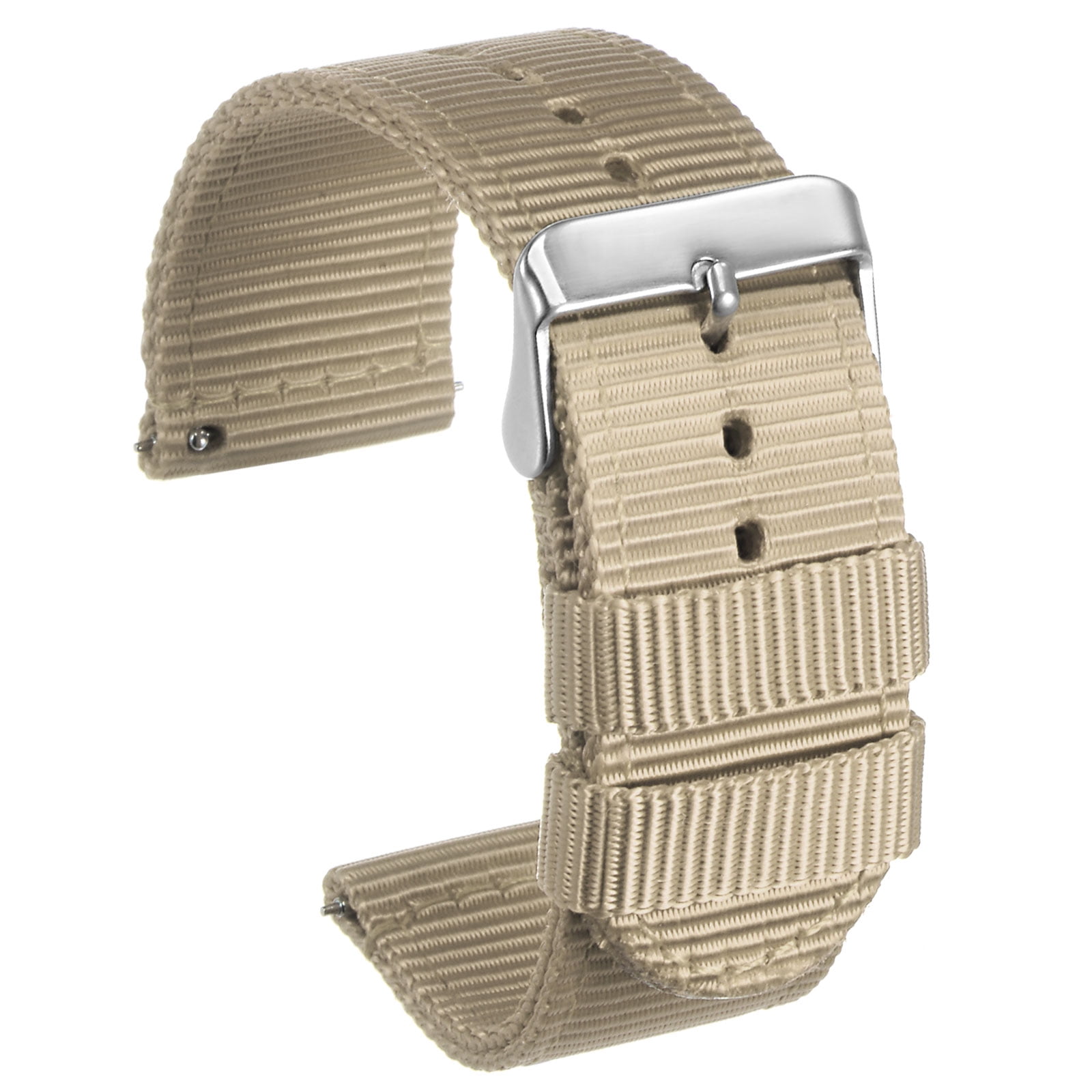 Khaki Nylon Watch Band 24mm Width Durable Nylon Strap with Silver ...