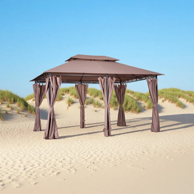 Khaki Slant Leg Pop Up Beach Canopy – 2-Tier Roof, PA-Coated Polyester ...