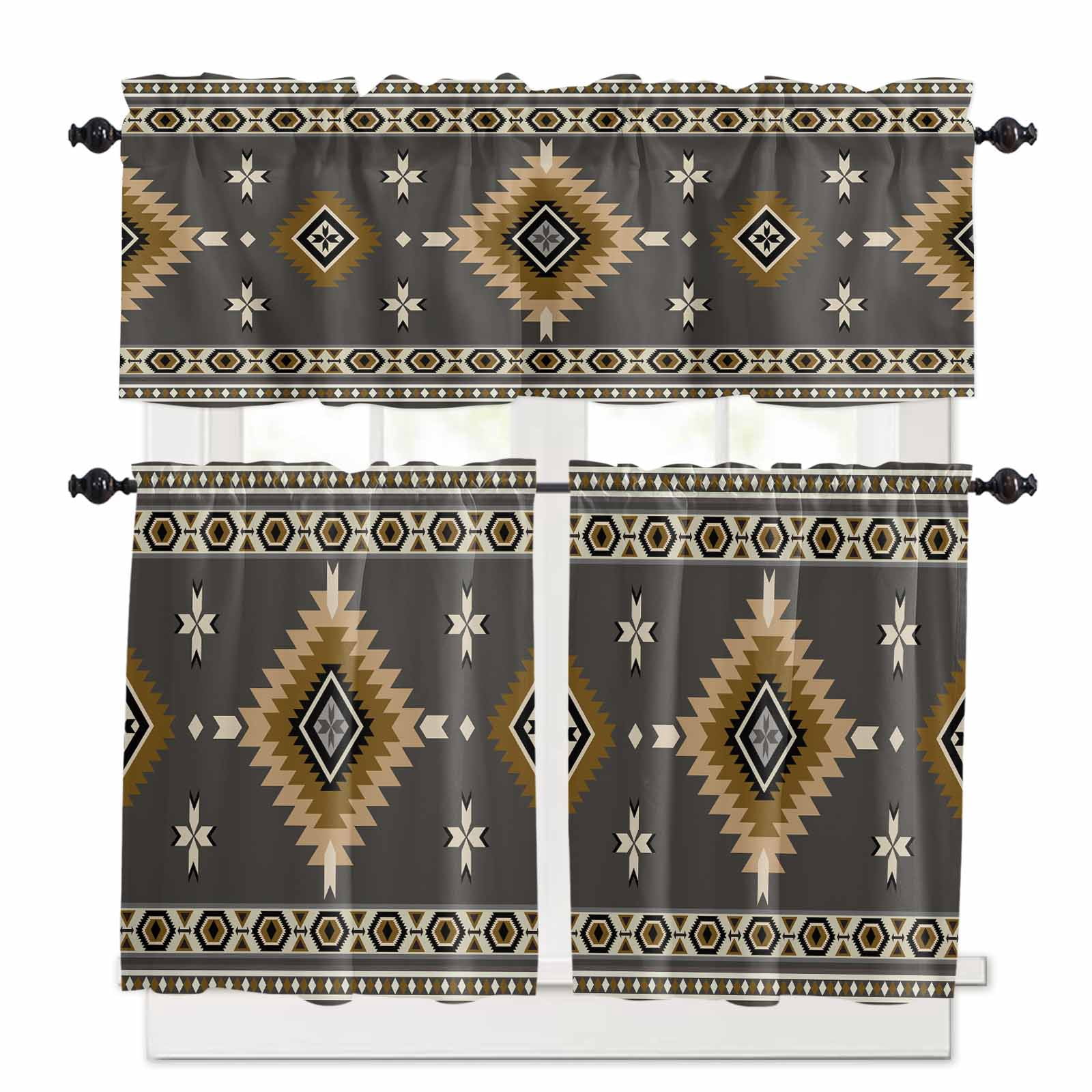 Khaki Southwest Kitchen Curtains and Valances Set, Rod Pocket Curtains ...