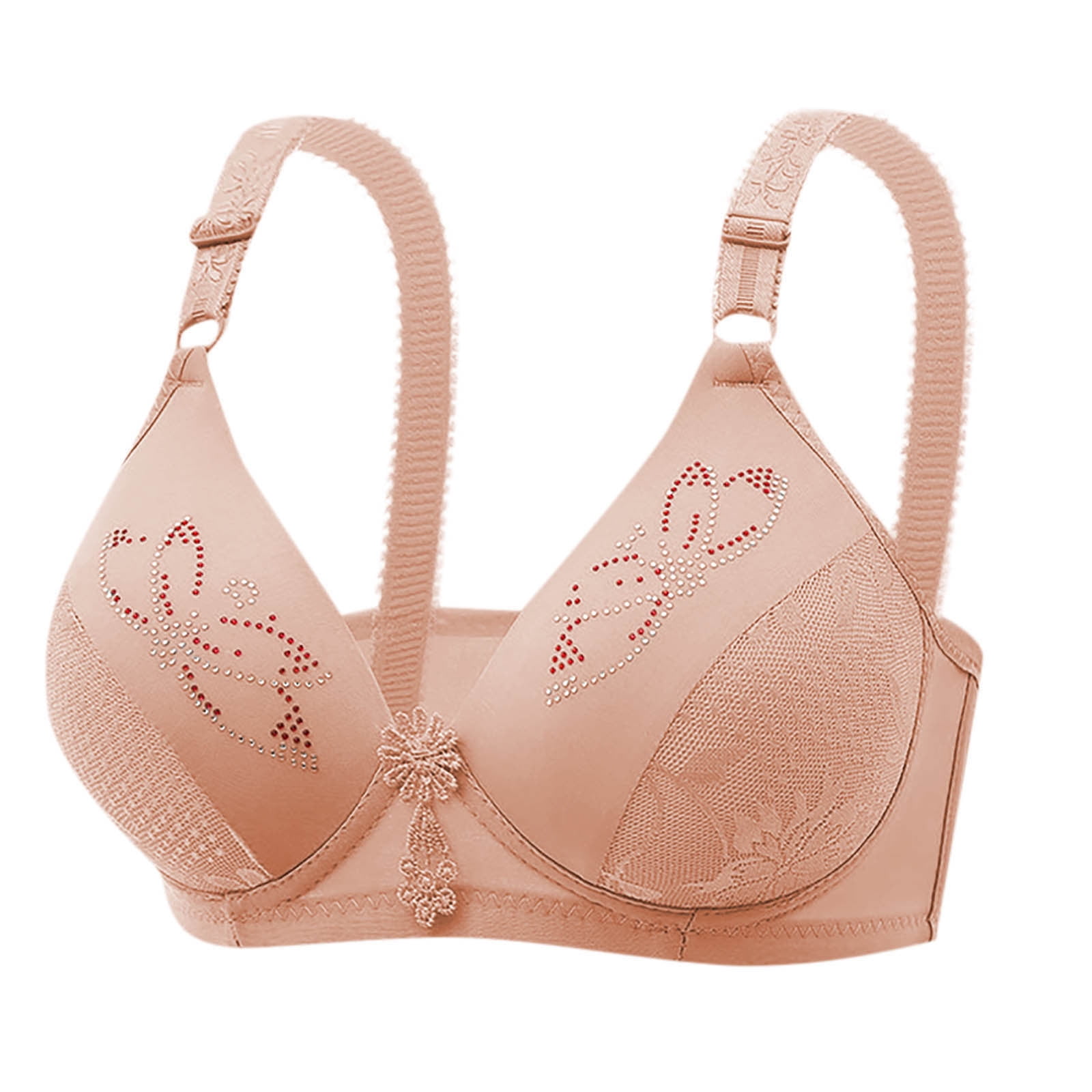 Khaki Spandex Bras for Women Spaghetti Strap Embroidered Graphic Loose Fit Thin Adjustable ...