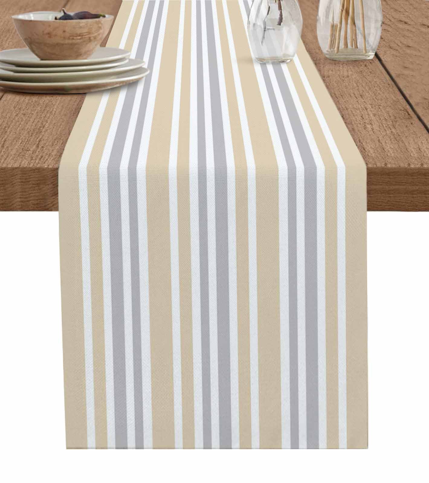 Khaki Stripes Burlap Cotton Table Runner 14x72 Inches Long, Modern ...