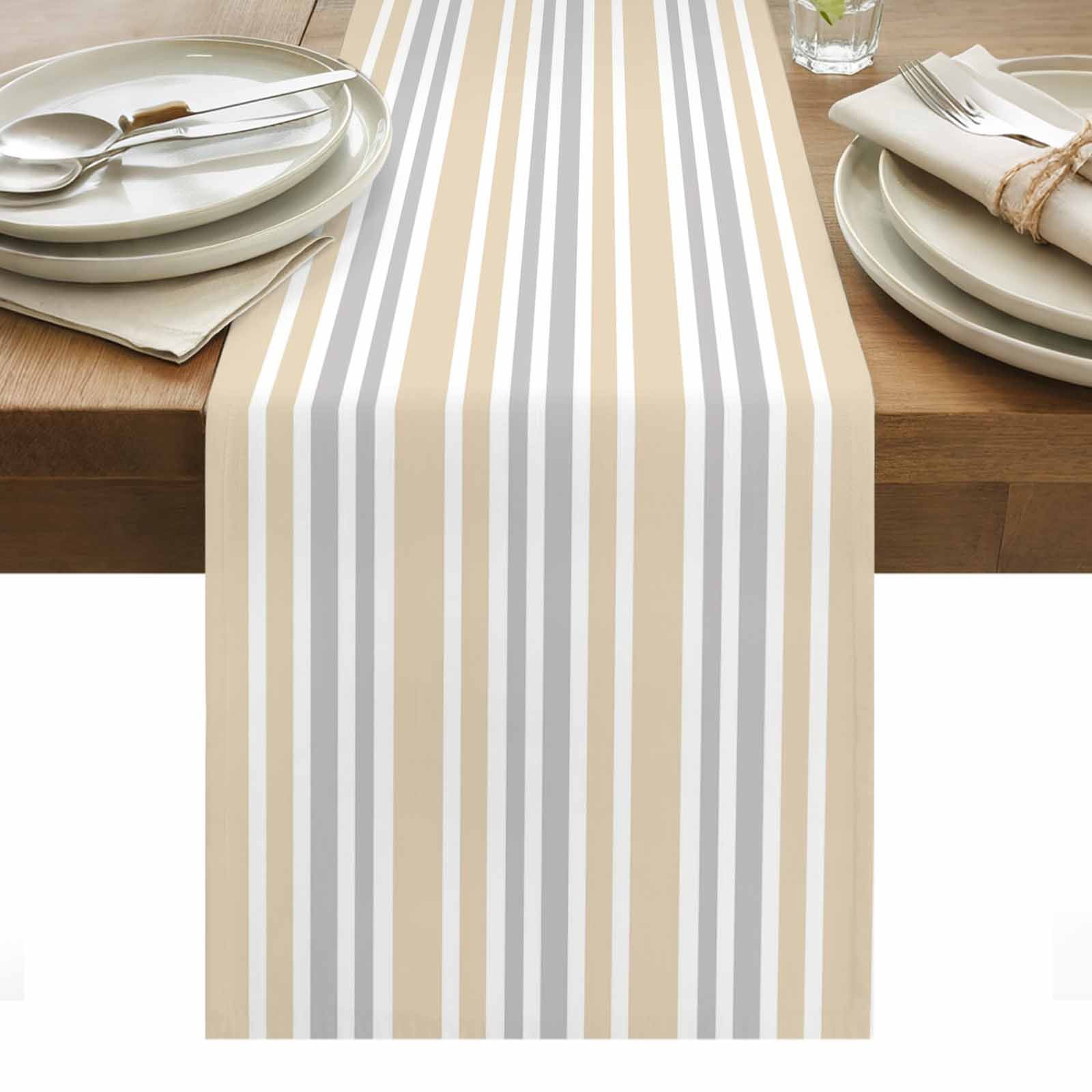Khaki Stripes Table Runner - 108 Inch Long, Kitchen Dining Table Runner ...