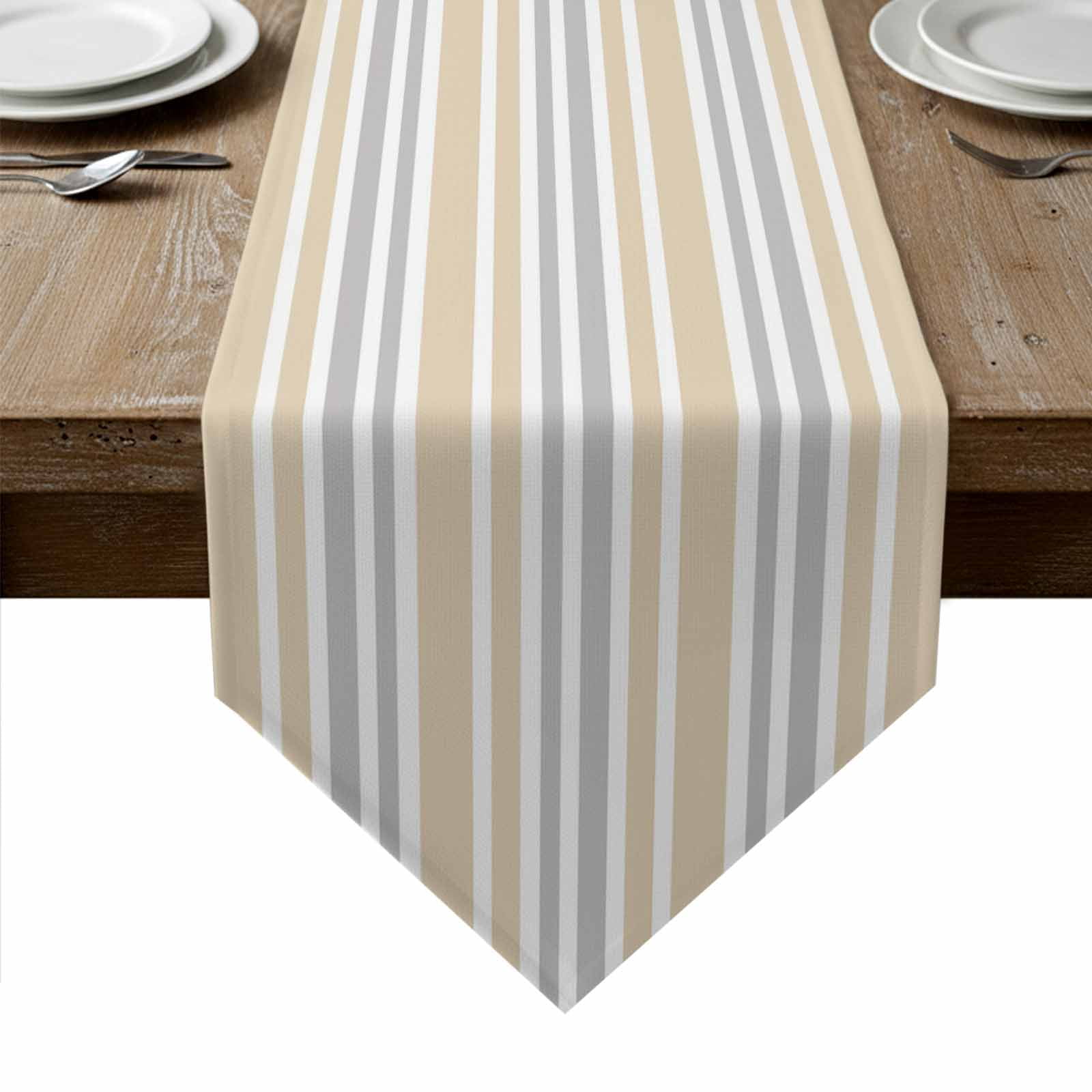 Khaki Stripes Table Runner Linen Burlap Table Runner 72 Inches Long ...