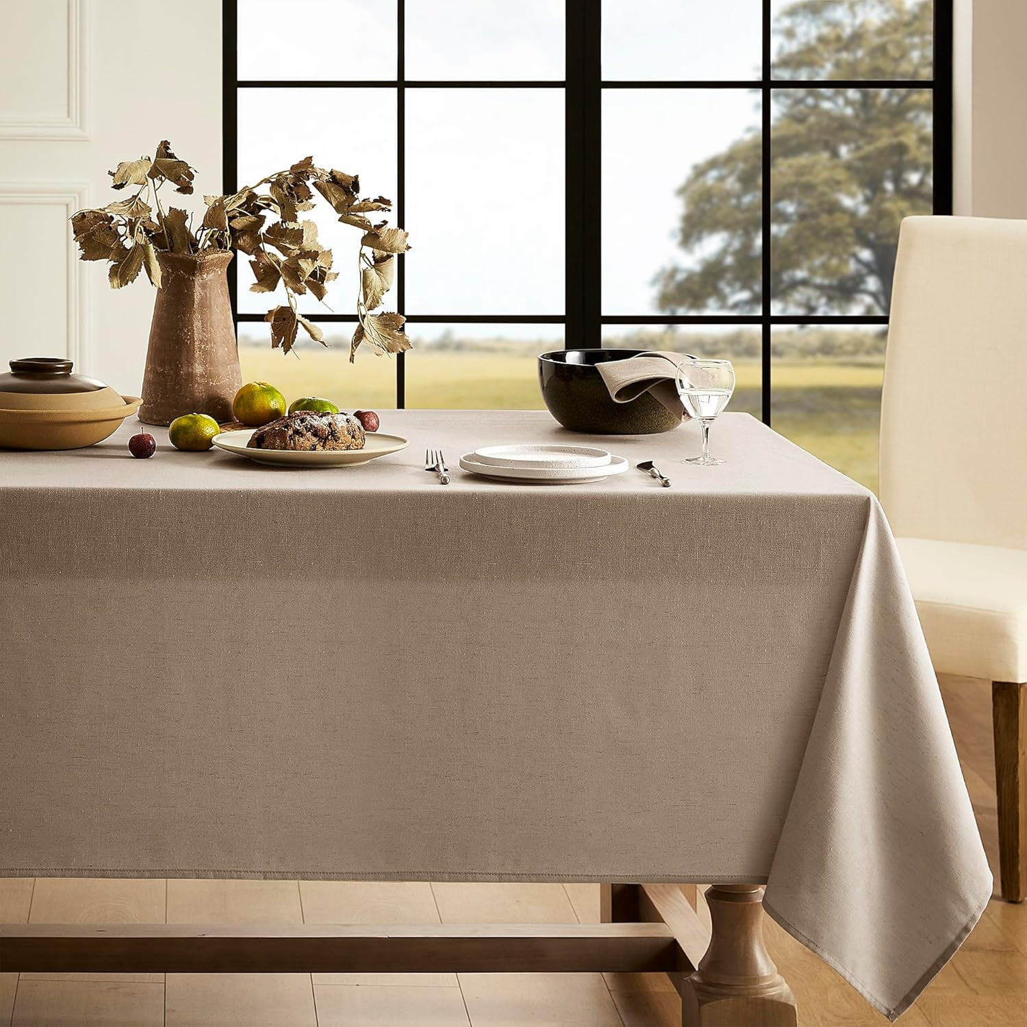 Khaki Textured Linen Rectangle Table Cloth Burlap Tan Light Brown ...