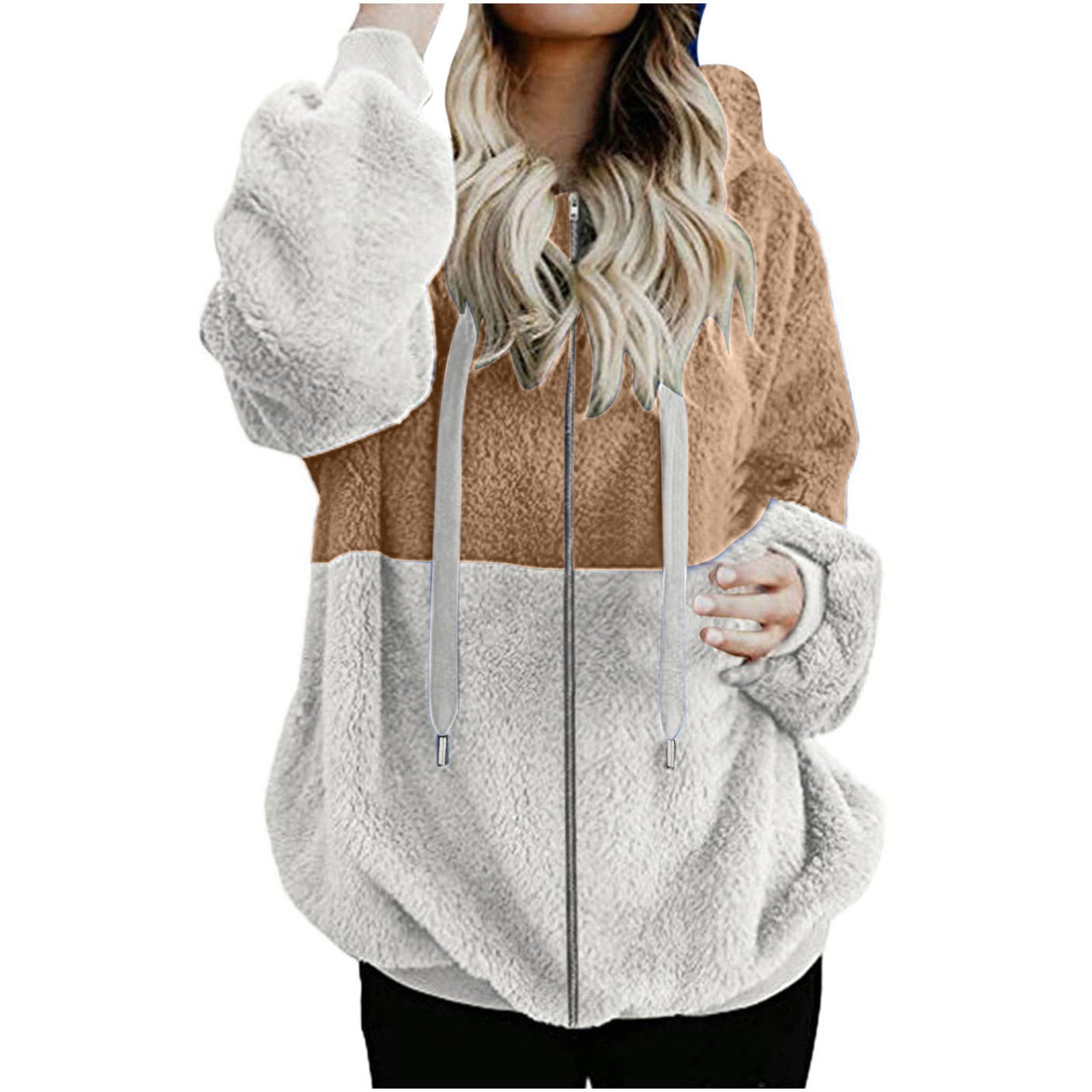 Khaki Thermal Fuzzy with Hood Plain Lounge Jackets for Women Fall ...