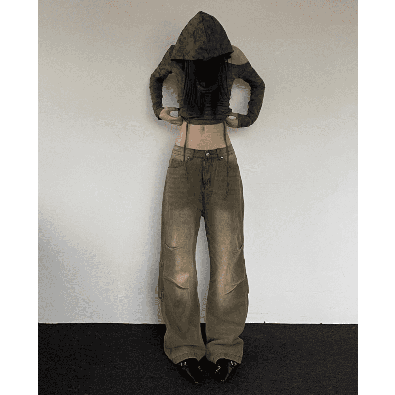 Khaki Vintage High Waist Women Jeans Fashion Streetwear Wide Leg Jean ...