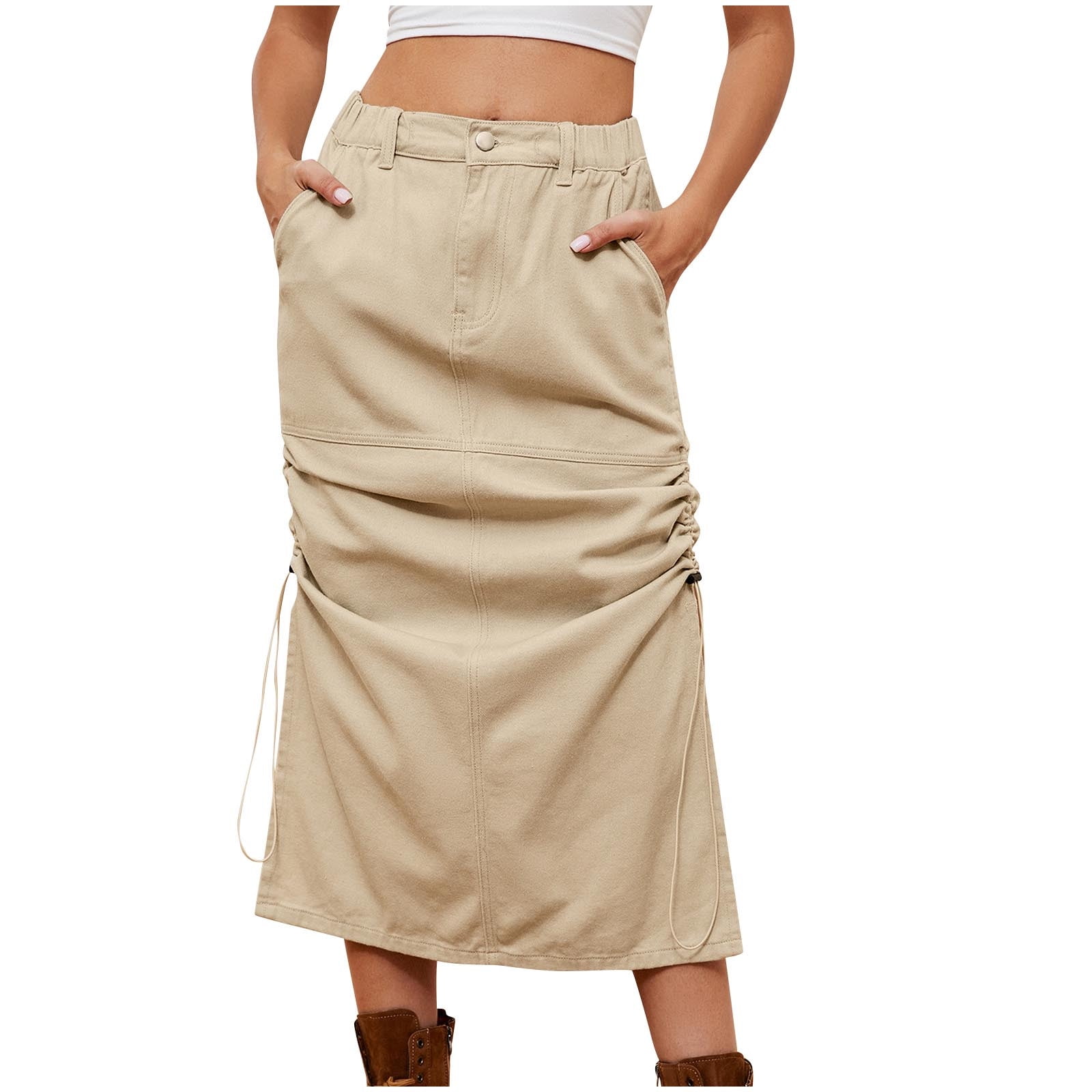 Khaki Womens Skort for Ladies Denim Ruched Western High Waisted with ...