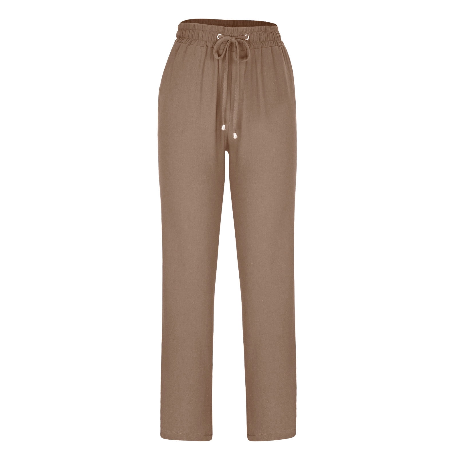 Khaki Womens Straight Leg Plain Long Leg Pants Loose Fit Pants for ...