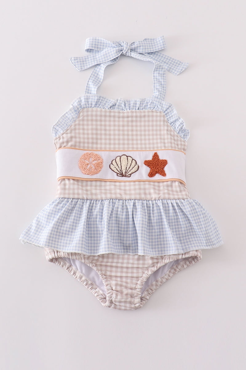 Khaki shells starfish french knot girl swimsuit (5Years) - Walmart.com