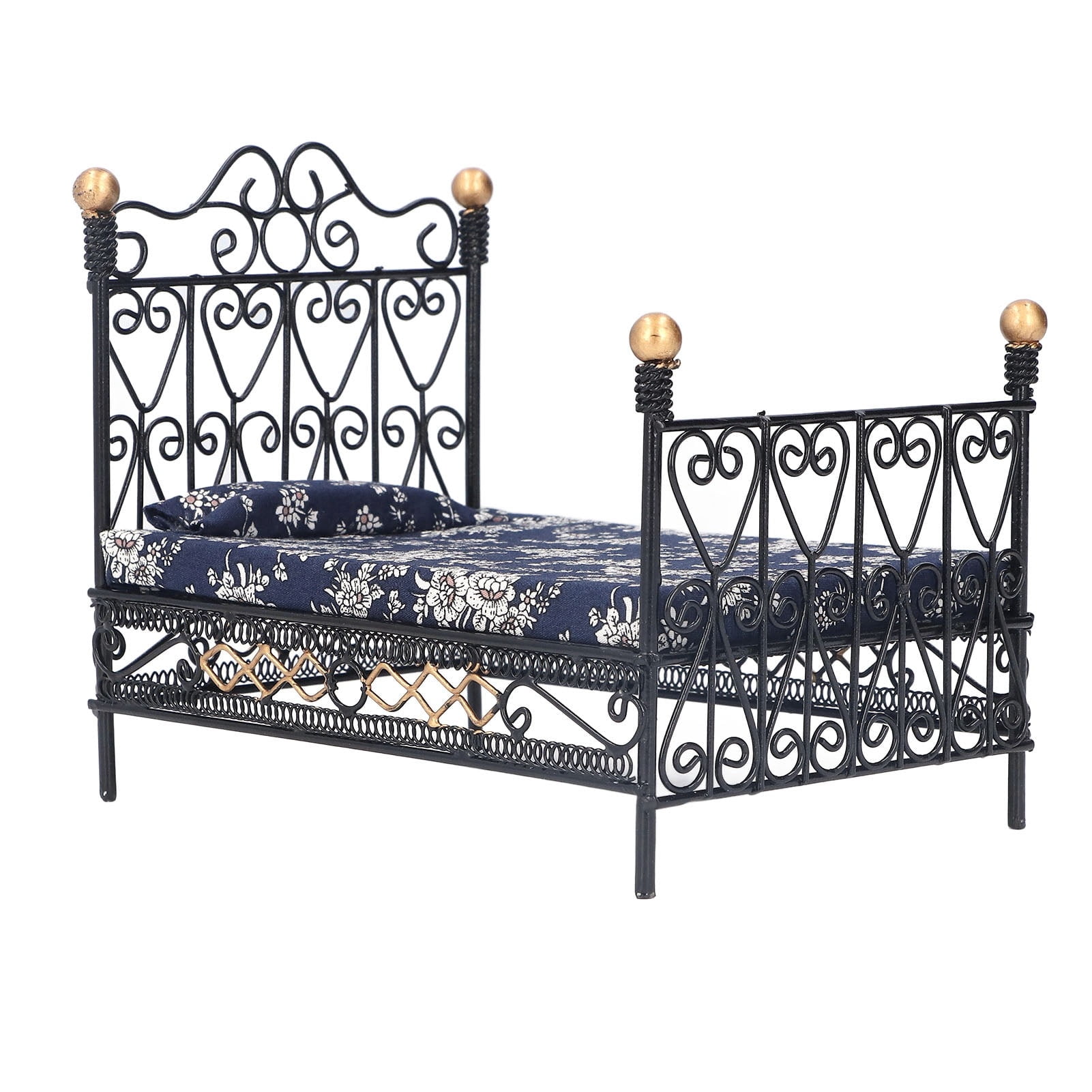 Khall 1:12 Mini Dollhouse Double Bed Simulation Life Scene Princess Bed ...