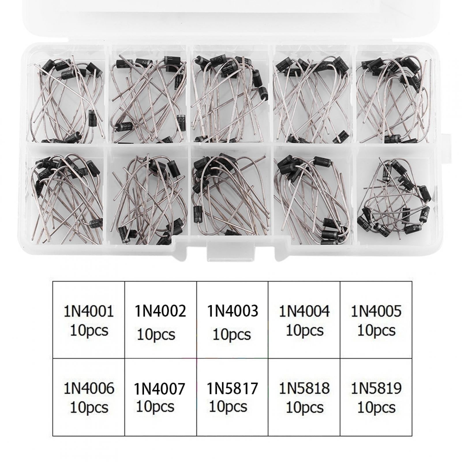 Khall Diode,Electronic Diodes,100pcs 10Values Rectifier Diode Assortment Electronic Kit 1N4001 ...