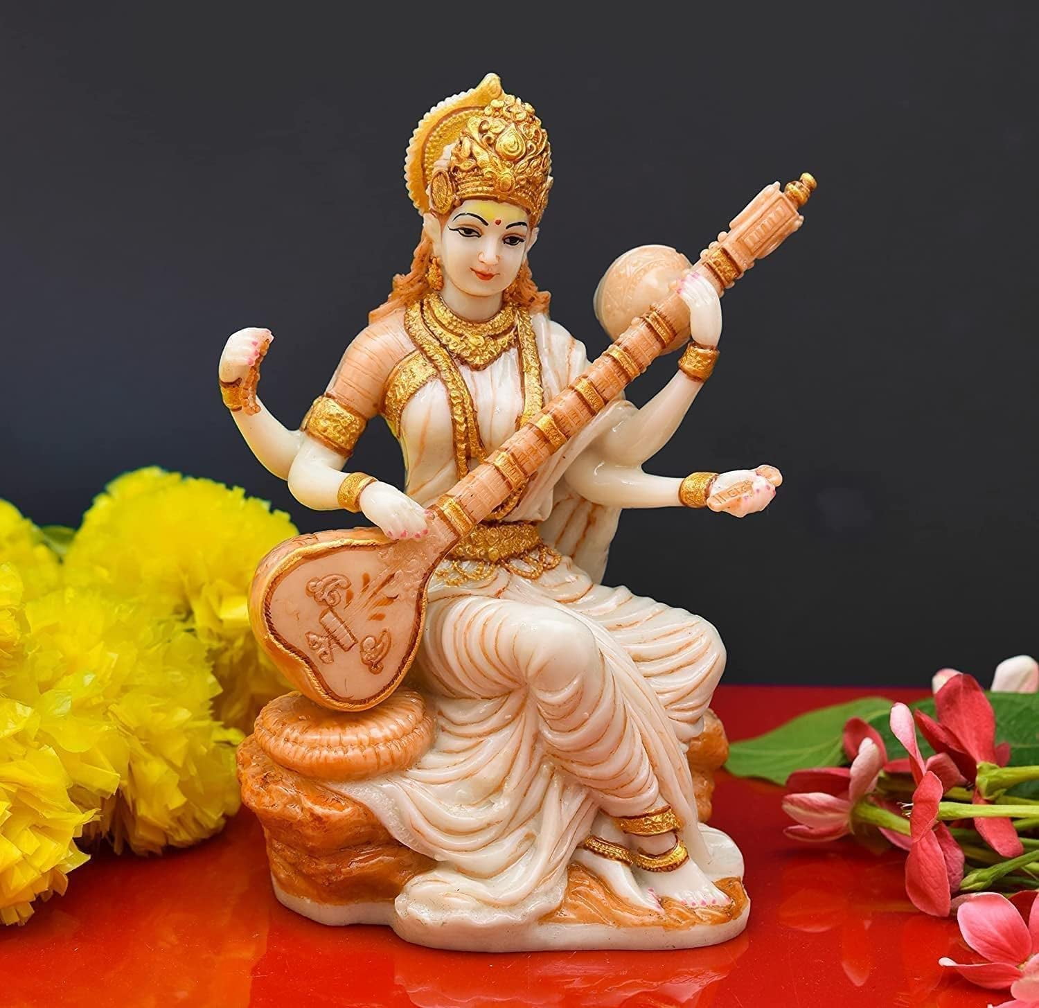 Khamma Ghanni Handicraft 7 Inches Beautiful Maa Saraswati Murti Sculpture Hindu Goddess ...