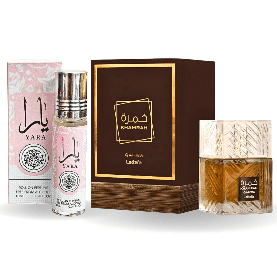 Khamrah Qahwa EDP 100ML by Lattafa & Yara Roll-On Perfume Oil CPO 10ML ...