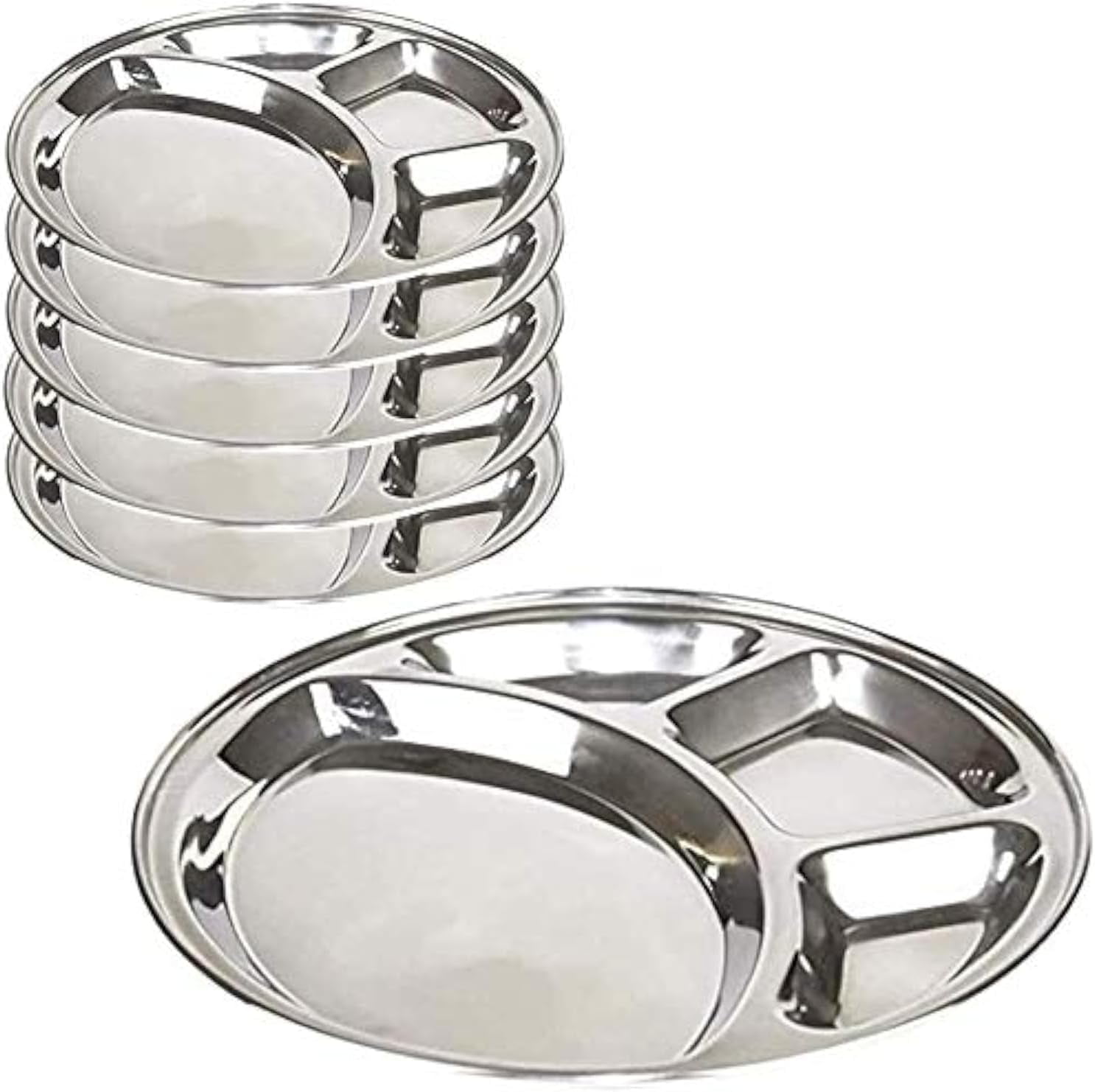 Khandekar Set of 6 Stainless Steel Round Dinner Plates, Compartment ...