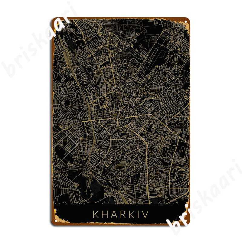 Kharkiv Map Black Gold Metal Sign Club Retro Club Bar Plates Tin Sign ...