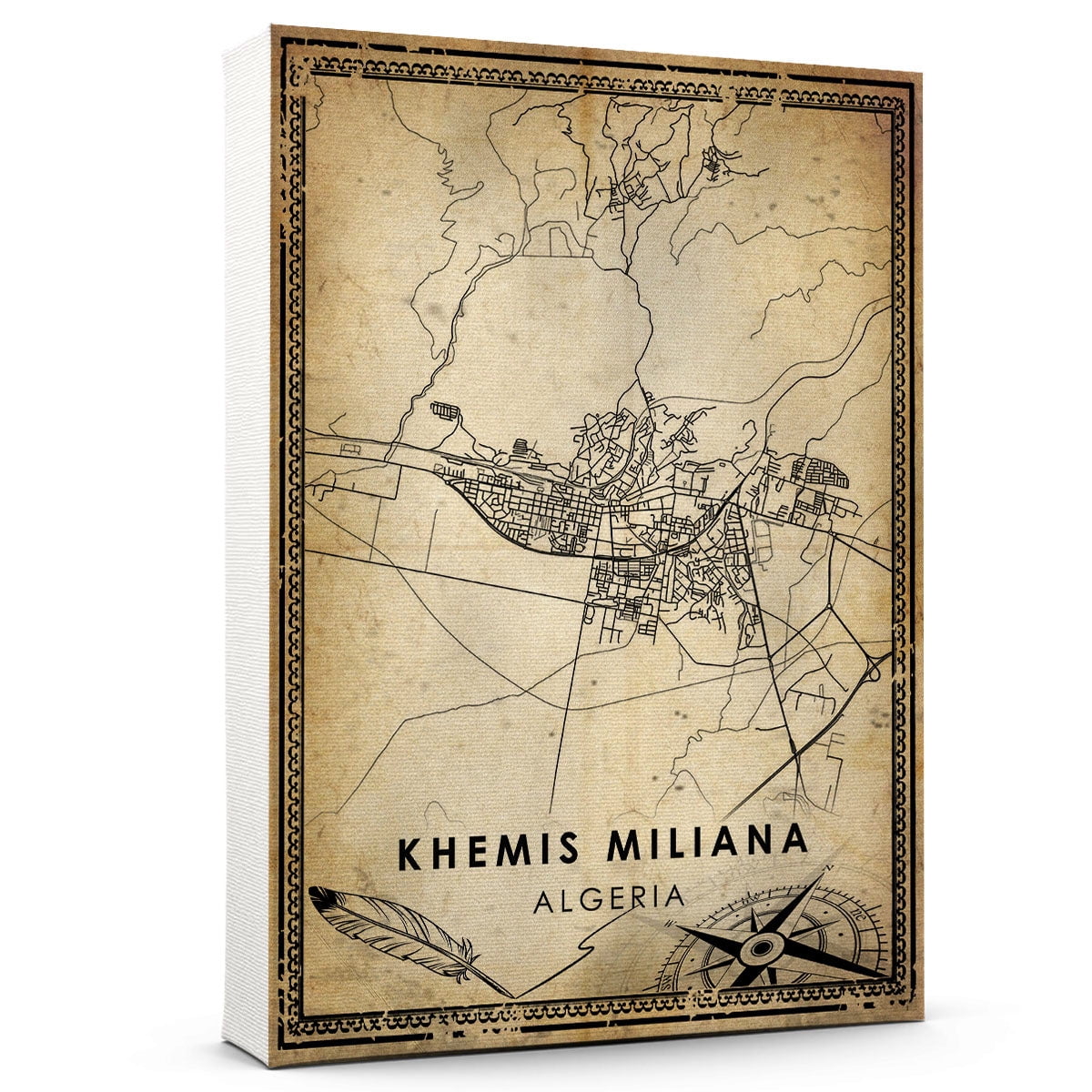 Khemis Miliana Vintage Map Prints Canvas, Algeria Map Art Canvas ...