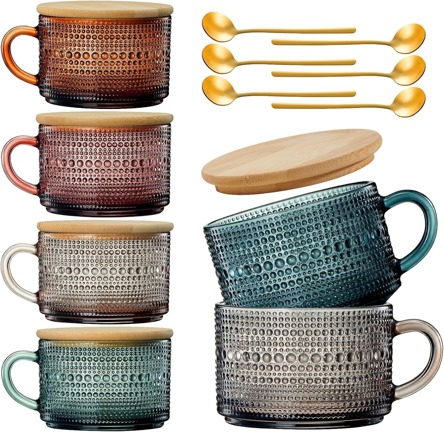 Khen Fall Colors Glass Coffee Mugs Set With Handles, Spoons & Lid | Set ...