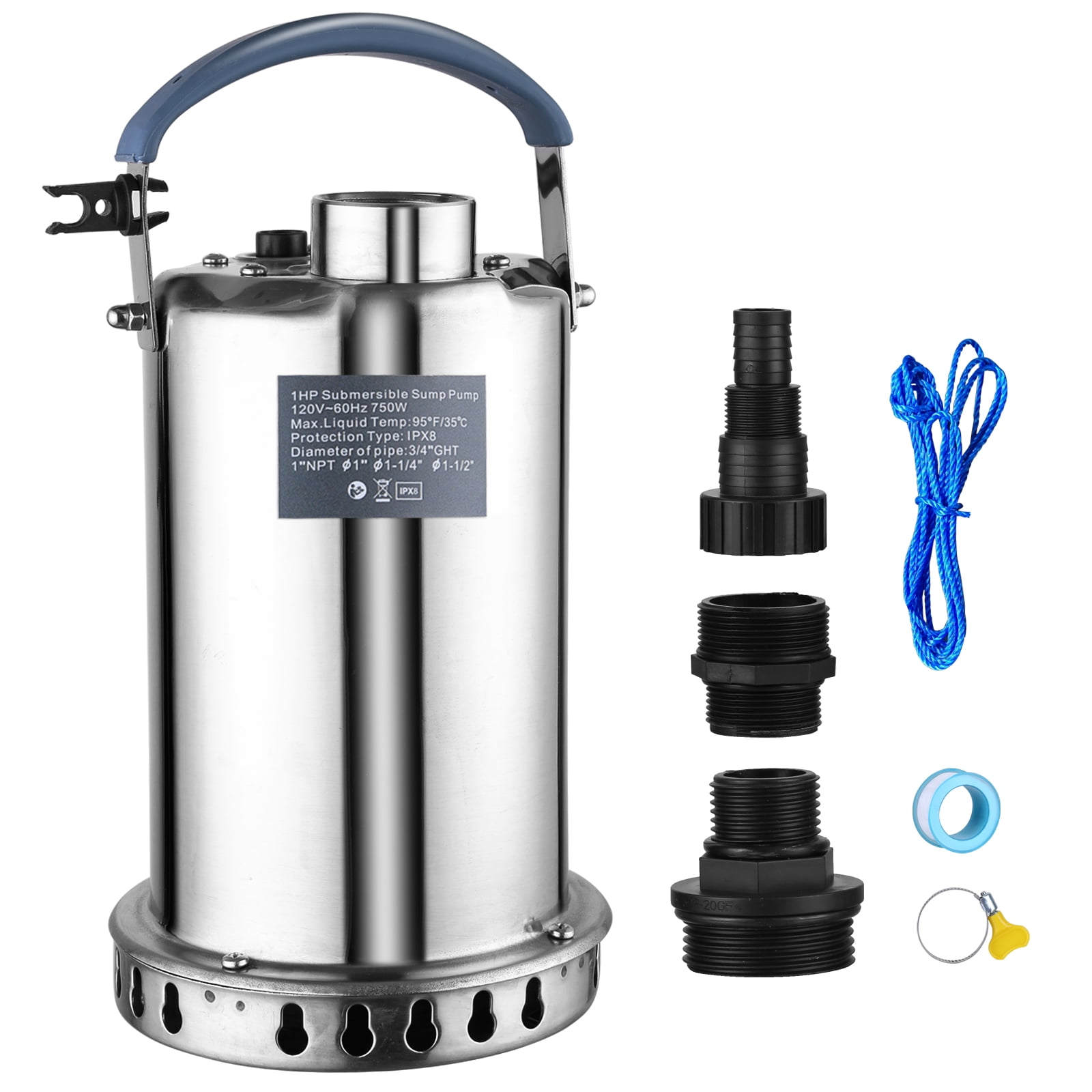 Khloe 1HP Stainless Steel Submersible Sump Pump, 4000GPH Water Removal ...