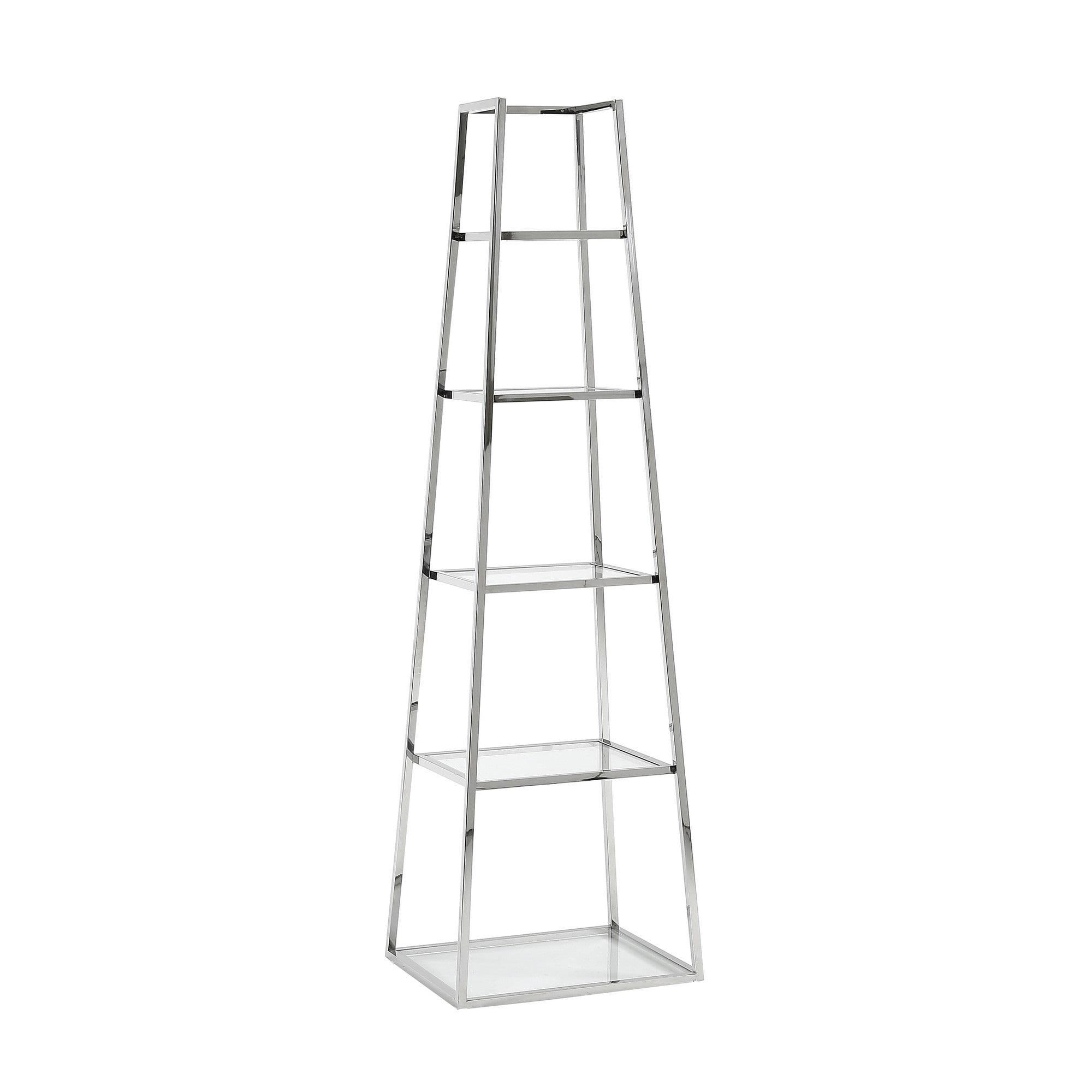 Khloe 79 Inch 5 Tier Etagere Glass Shelf, Stainless Steel Frame, Chrome ...
