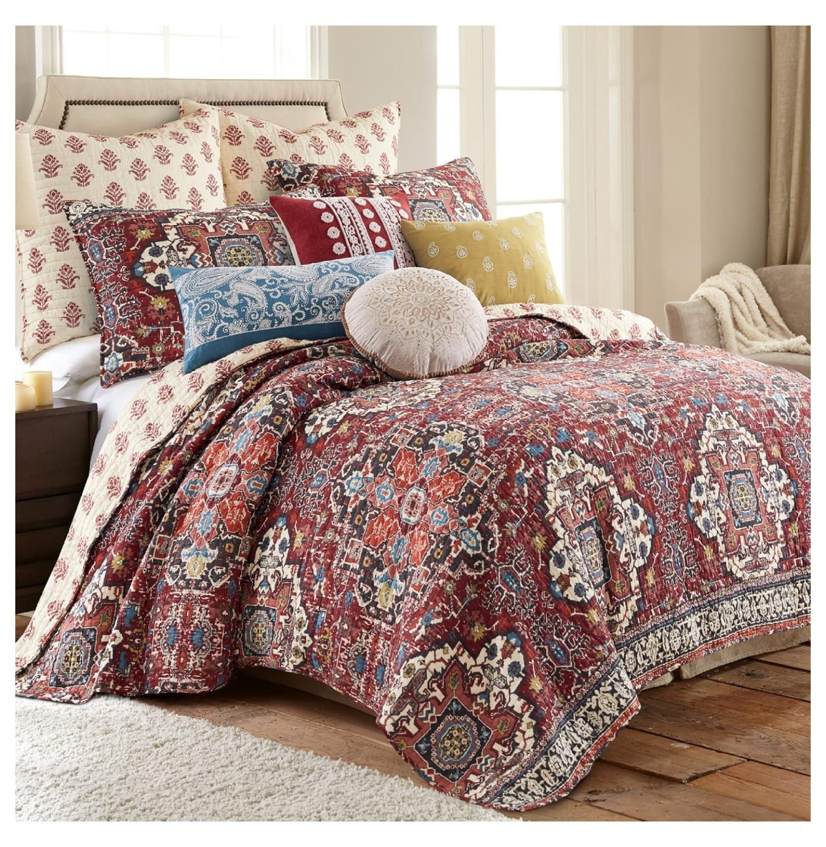 - Khotan Red Quilt Set - Quilt and One Standard Sham - Bordered ...