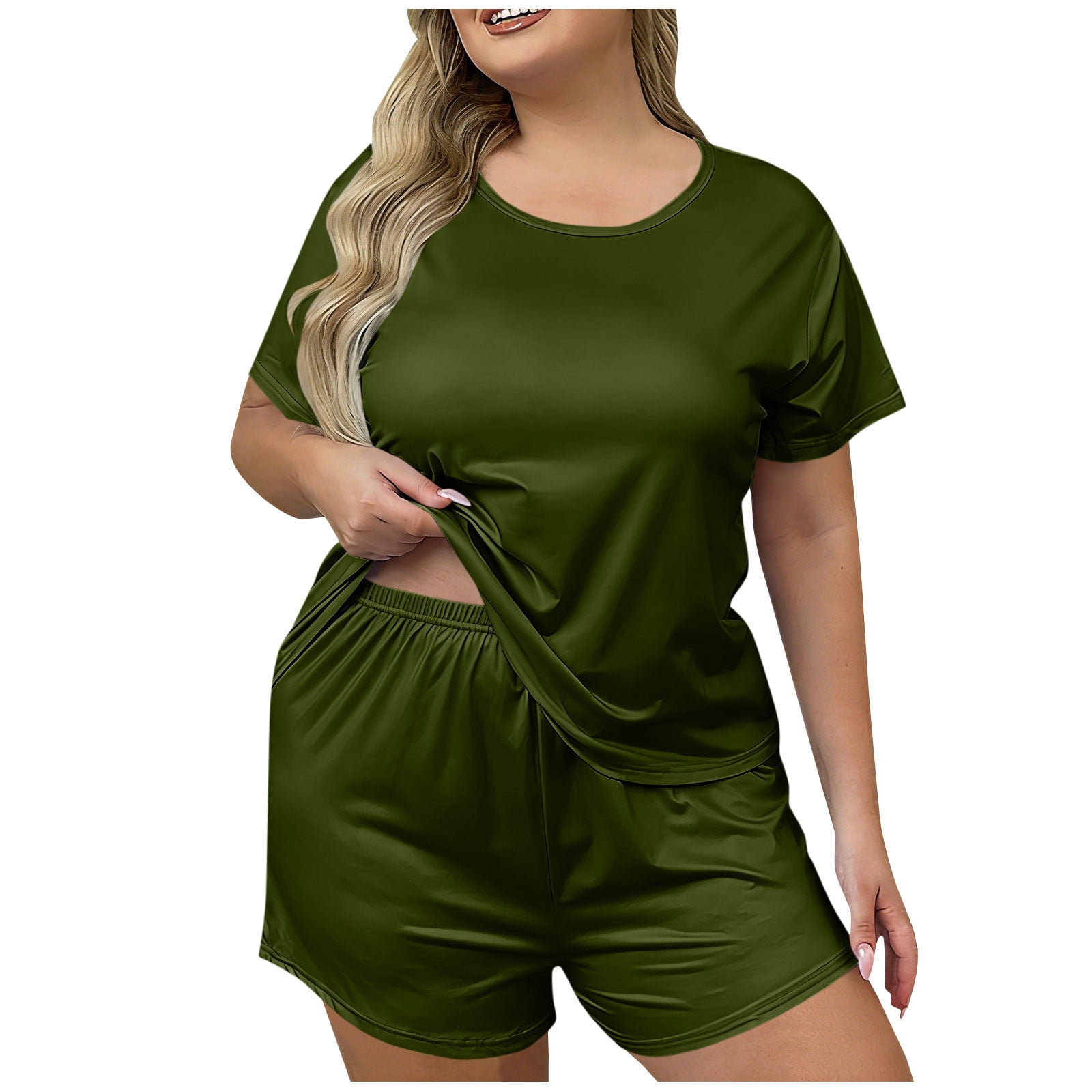 Khunlpohl Women's Shorts Pajamas Sets 2 Piece Short Sleeve Pajamas Tops ...